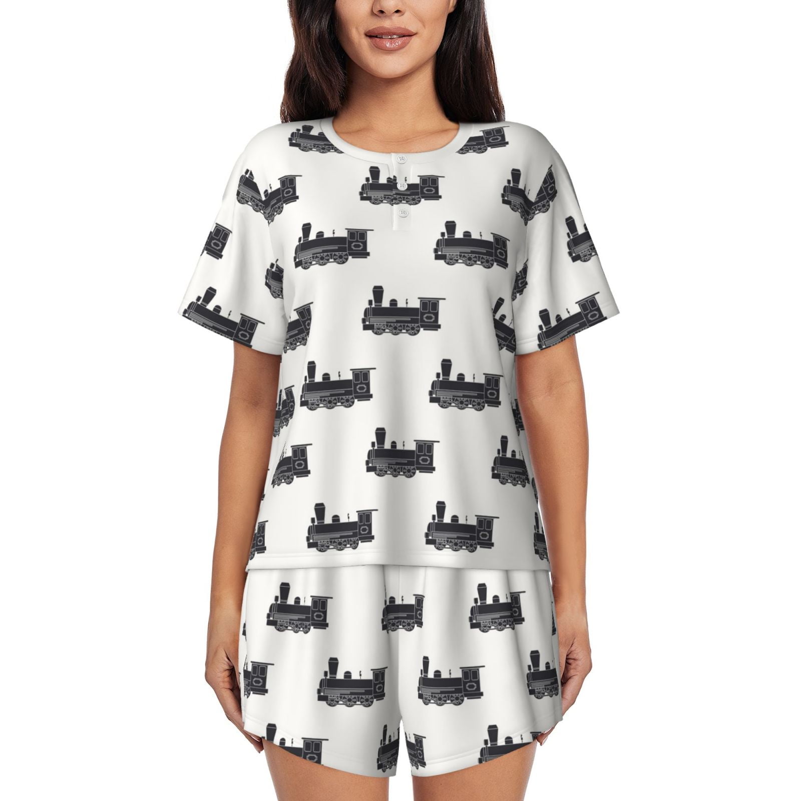 Pajamas For Women Set, Funny Train Pattern Pj Lounge Sets For Women 2 ...
