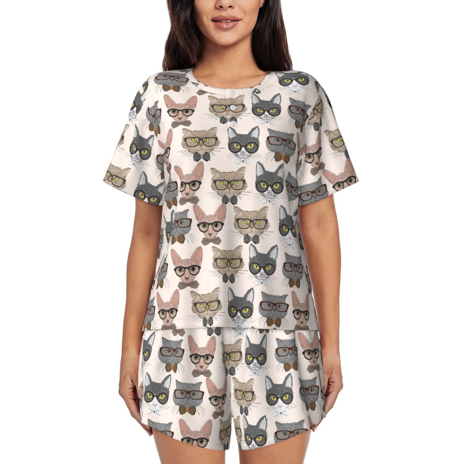 Pajamas For Women Set, Glasses Cornish Rex Cute Cat Pj Lounge Sets For ...