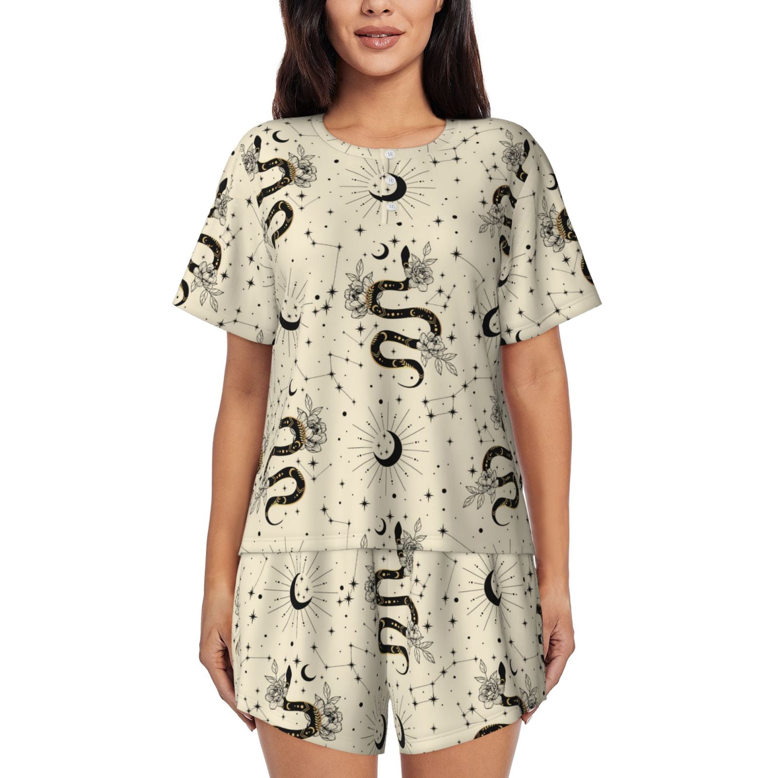 Pajamas For Women Set, Gothic Funny Black Snake Moon Pj Lounge Sets For ...