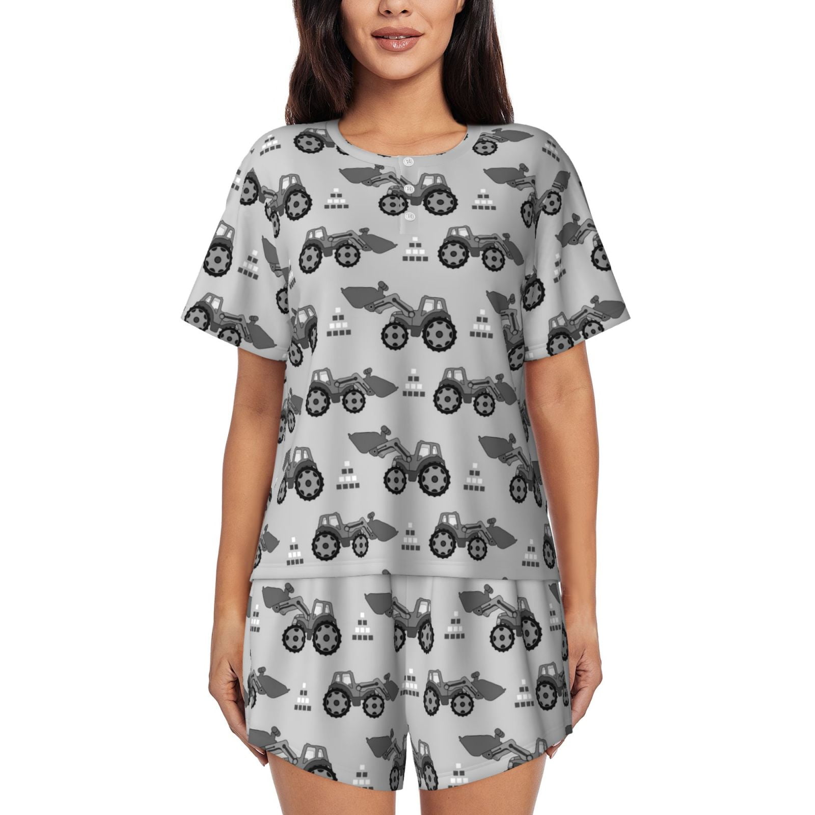 Pajamas For Women Set, Gray Tractor Pj Lounge Sets For Women 2 Piece ...
