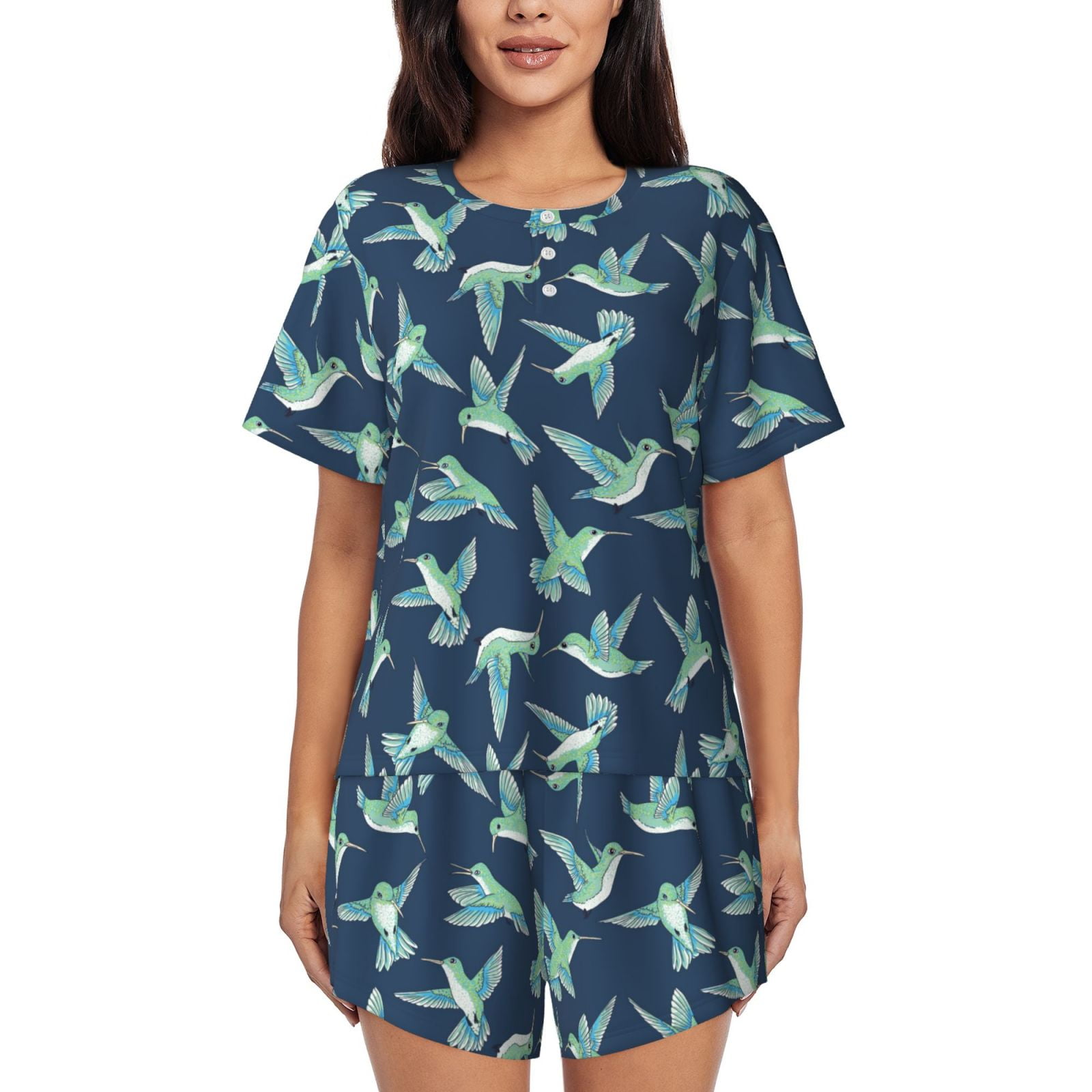 Pajamas For Women Set, Green Hummingbird Pj Lounge Sets For Women 2 ...