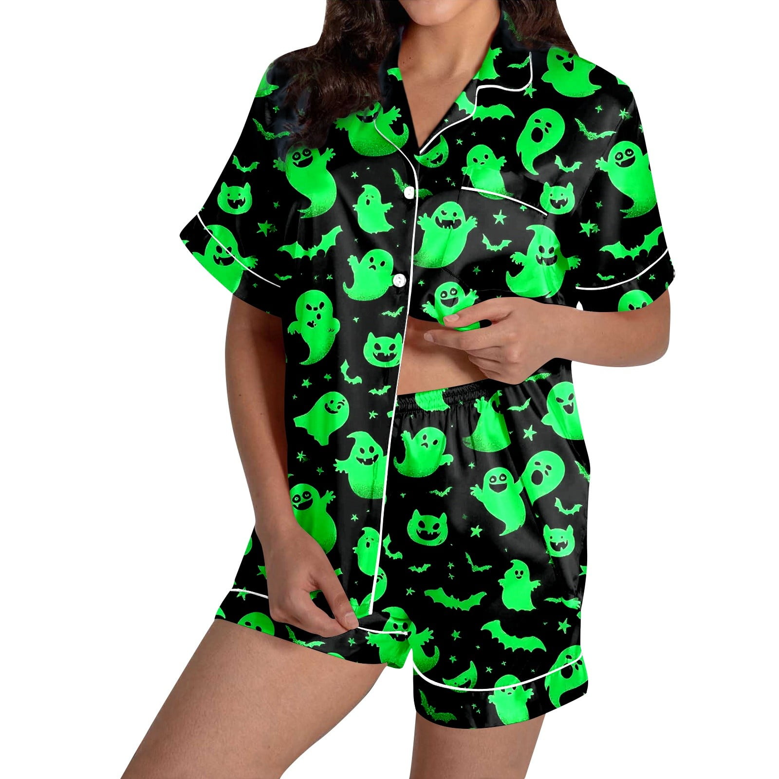 Pajamas For Women Set Halloween Printed Short Sleeve Shorts With Pocket ...