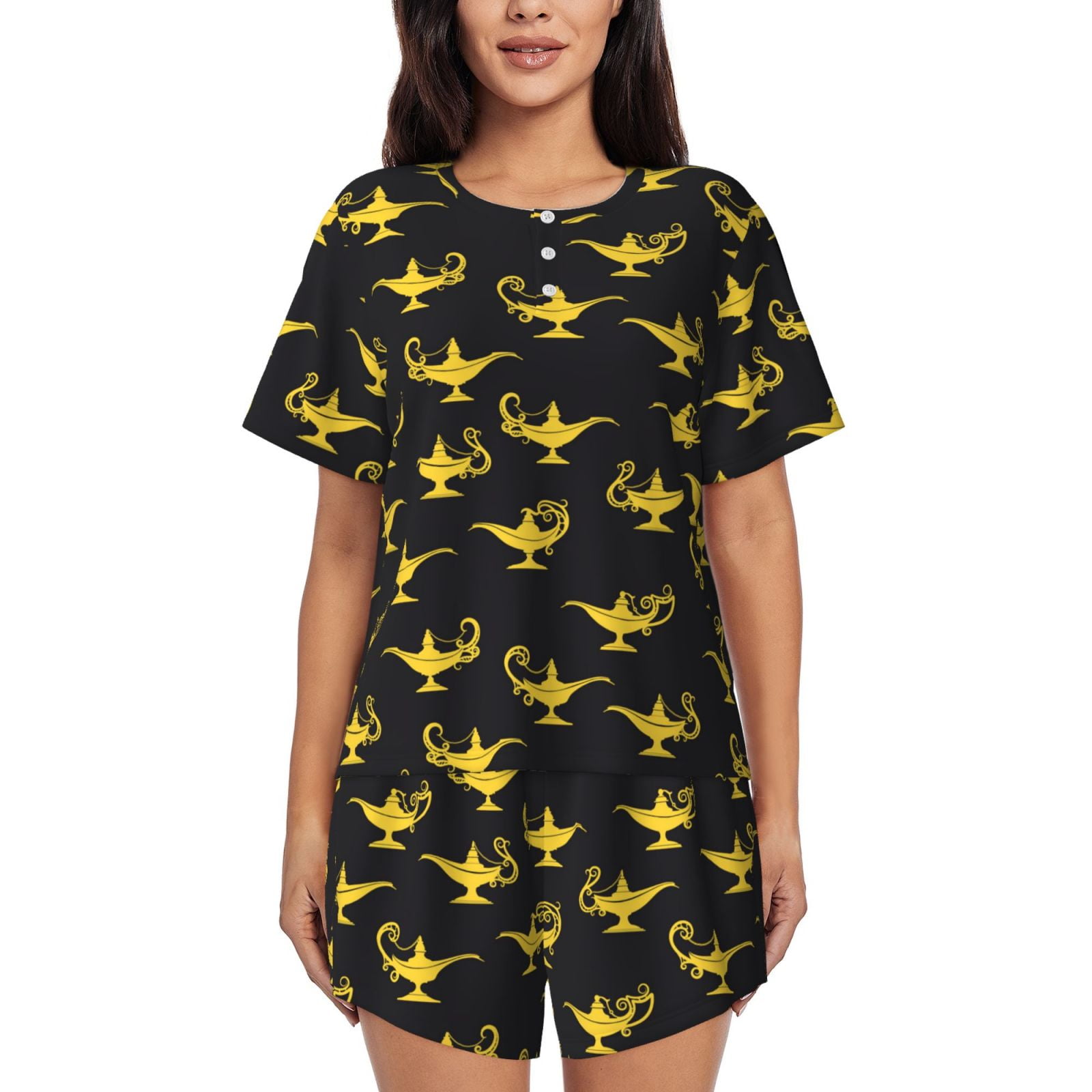 Pajamas For Women Set, Lamp Pattern Yellow Pj Lounge Sets For Women 2 ...