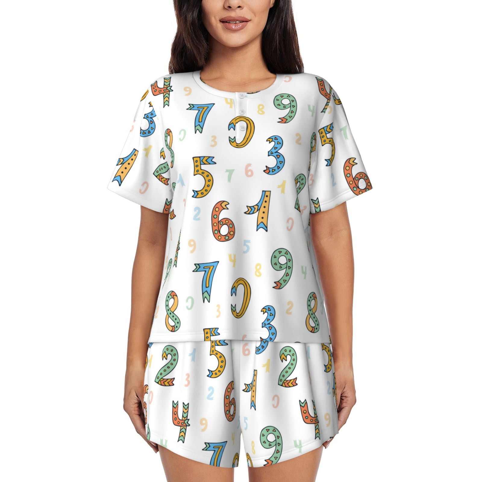 Pajamas For Women Set, Math Number Print Cartoon Pj Lounge Sets For ...