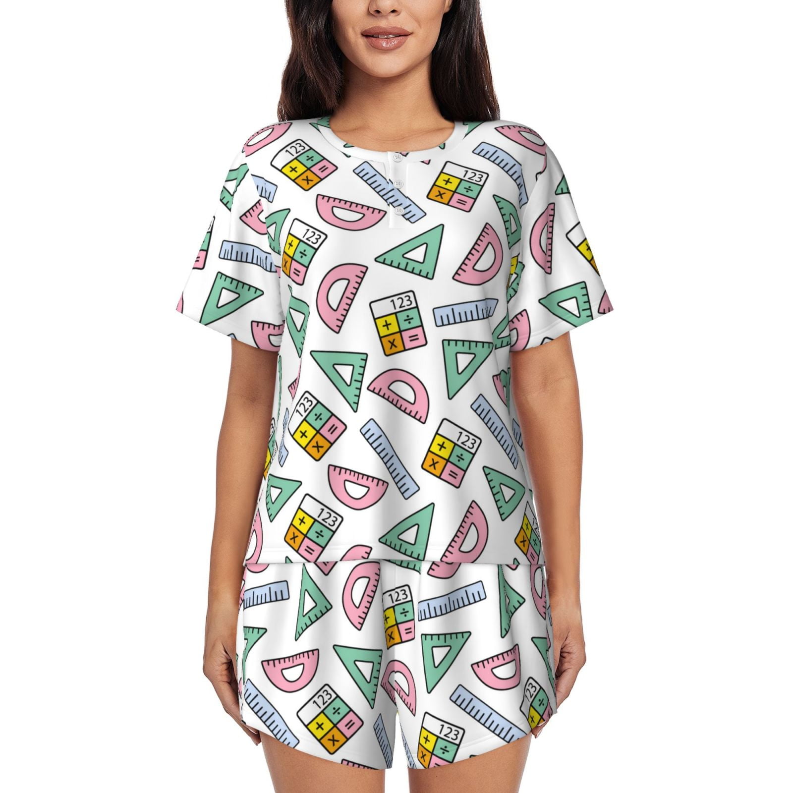 Pajamas For Women Set, Math Ruler Print Colorful Pj Lounge Sets For ...