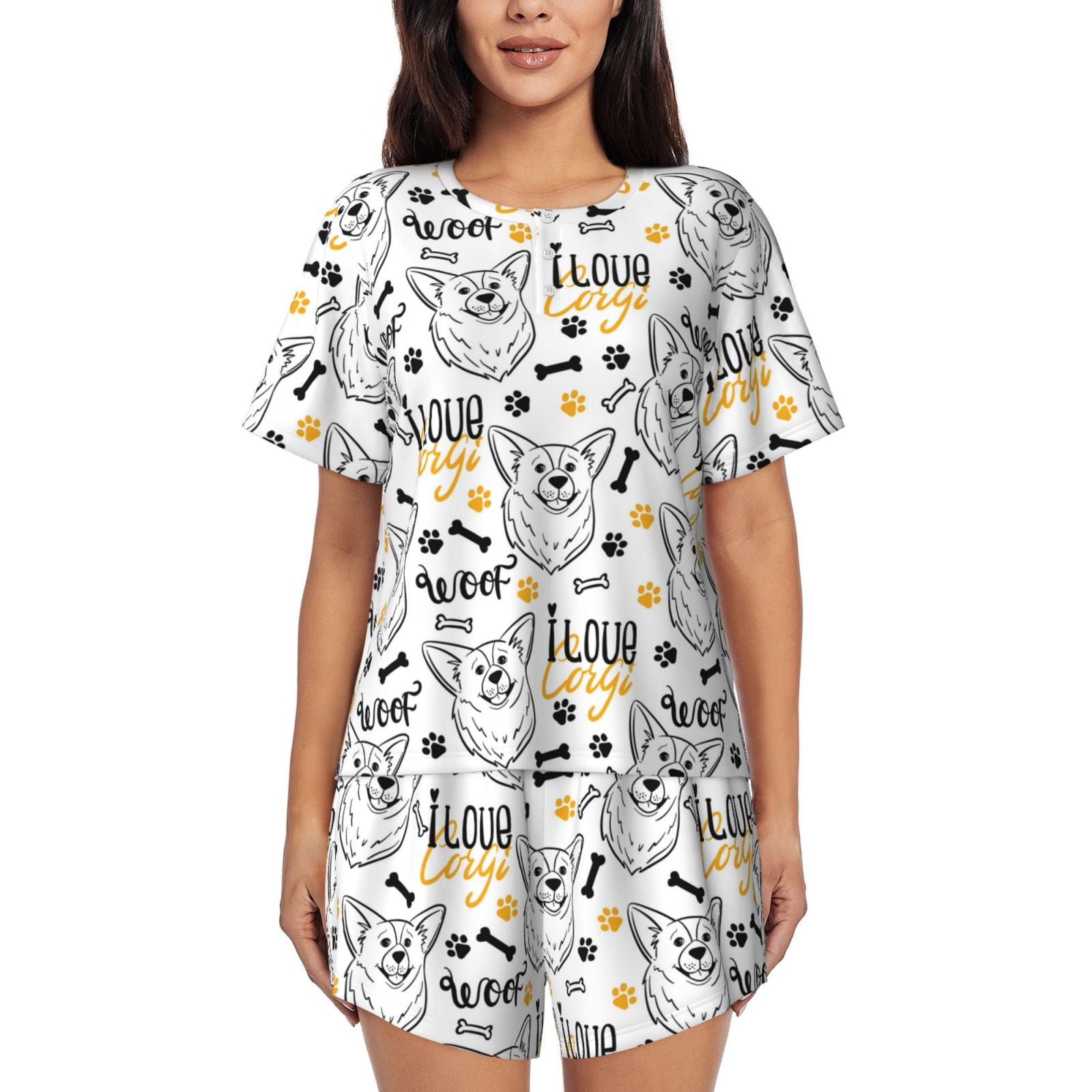 Pajamas For Women Set, Minimalist Cute Corgi Dog Pj Lounge Sets For ...