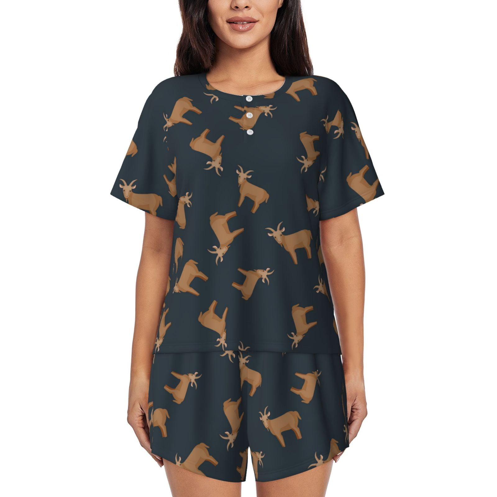 Pajamas For Women Set, Minimalist Cute Goat Cartoon Pj Lounge Sets For ...
