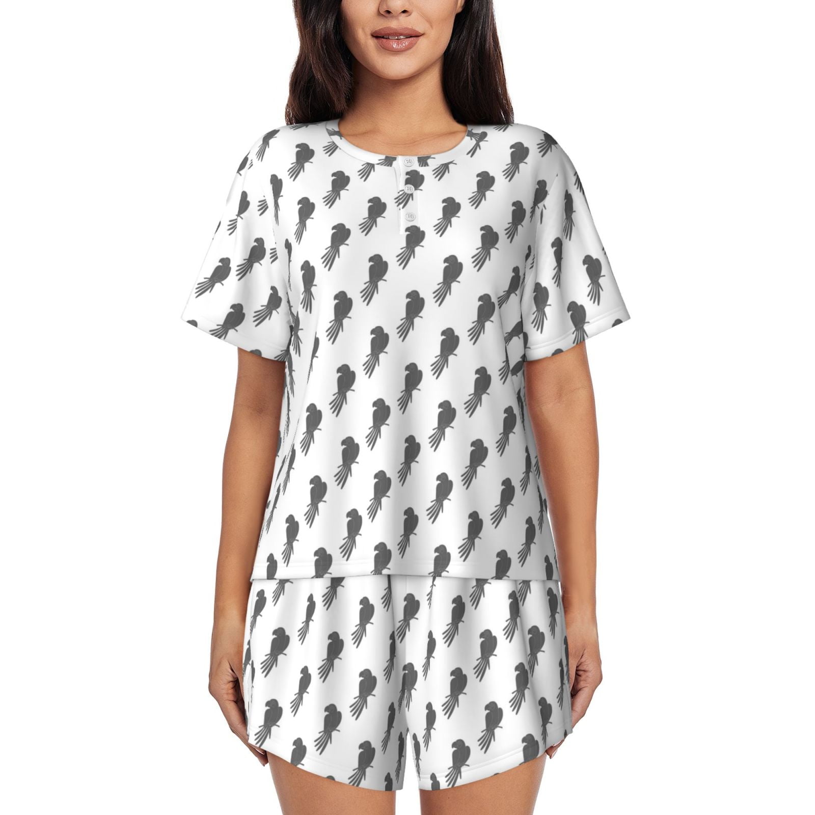 Pajamas For Women Set, Minimalist Cute Parrot Gray Pj Lounge Sets For ...