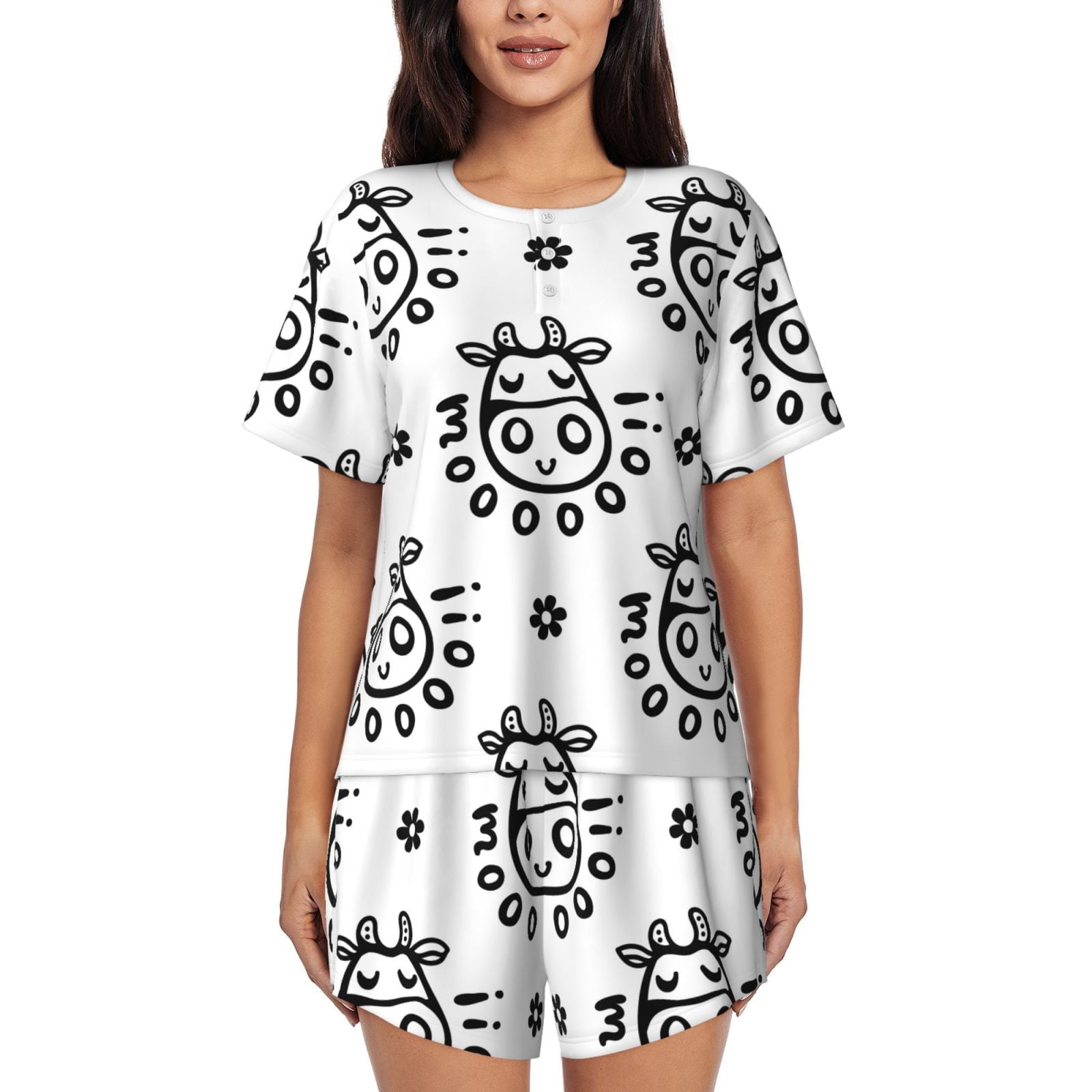 Pajamas For Women Set, Minimalist Lines Cute Cow Head Pj Lounge Sets ...