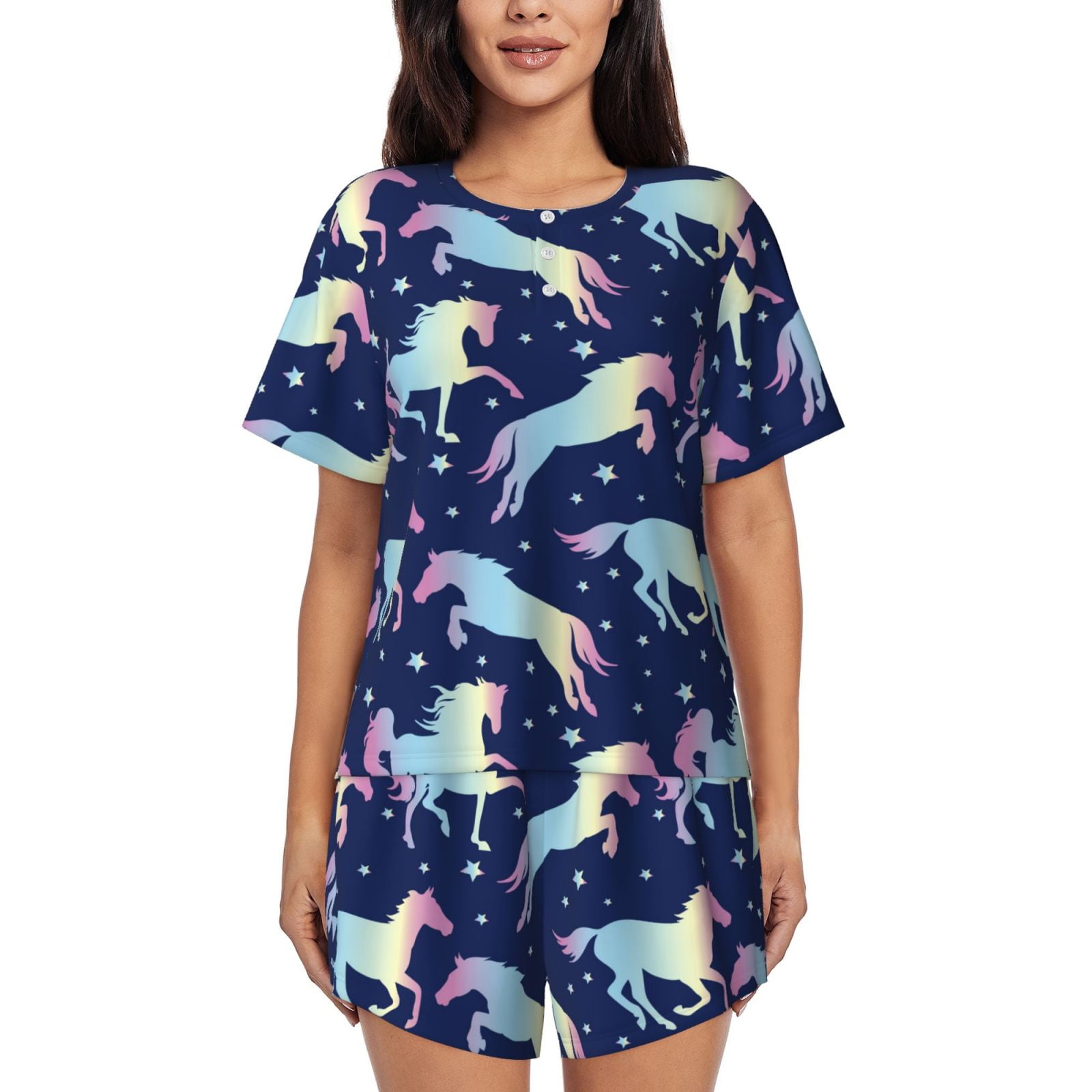 Pajamas For Women Set, Minimalist Macaron Color Horse Pj Lounge Sets ...
