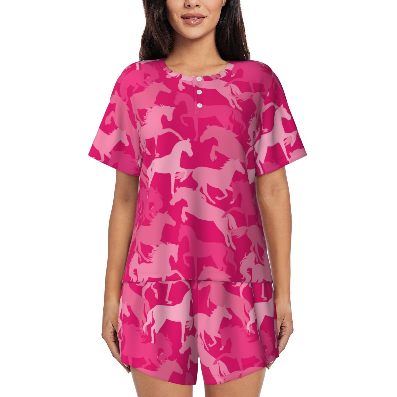 Pajamas For Women Set, Modern Minimalist Cool Horse Pink Pj Lounge Sets ...
