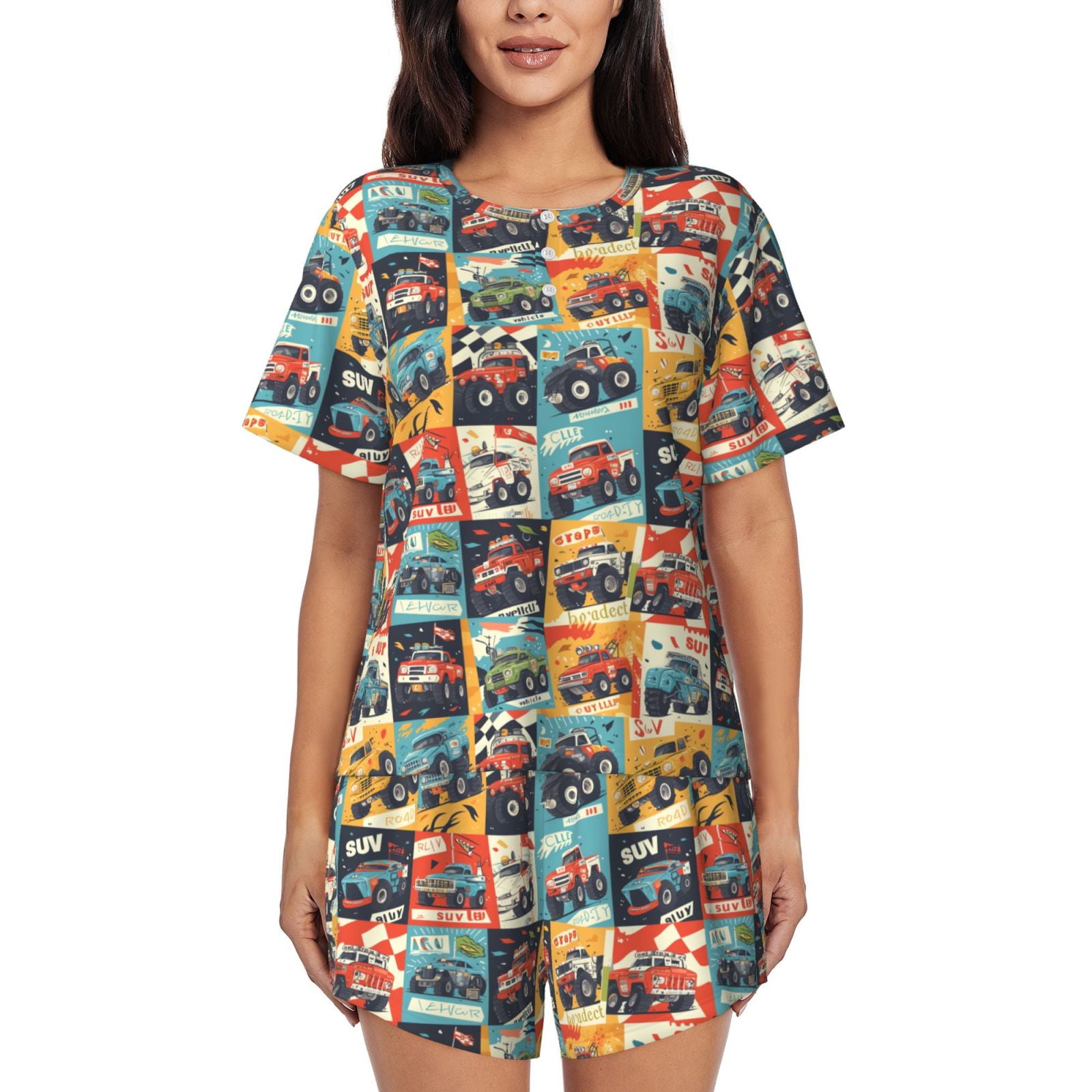 Pajamas For Women Set, Off Road Racing Car Colorful Pj Lounge Sets For ...