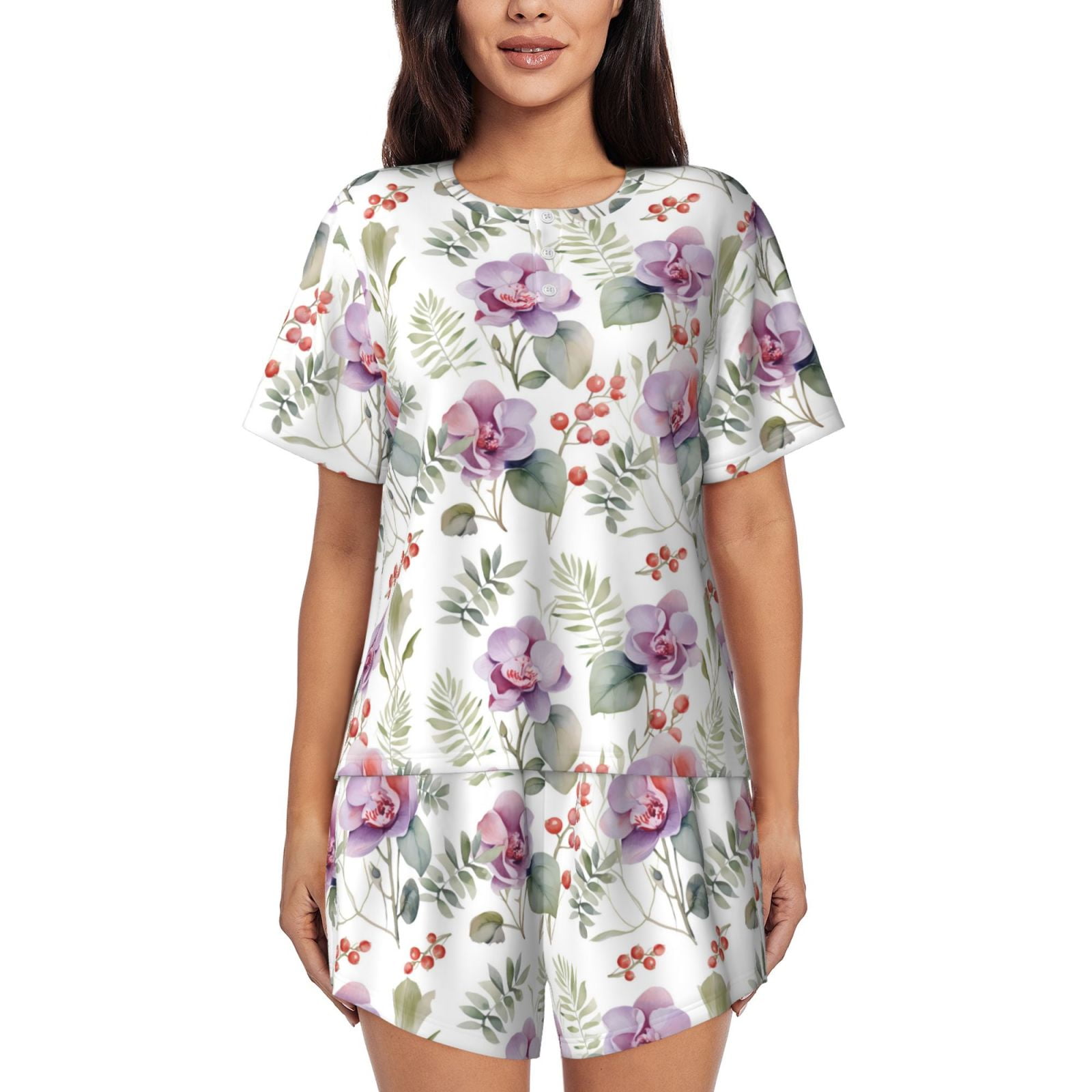 Pajamas For Women Set, Orchids Flowers Fruit Pj Lounge Sets For Women 2 ...