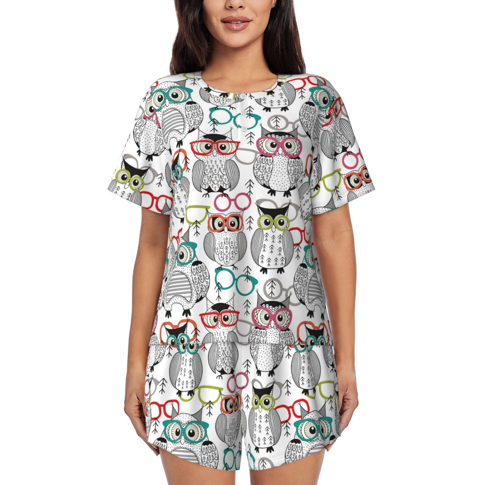Pajamas For Women Set, Owl With Glasses Pj Lounge Sets For Women 2 ...