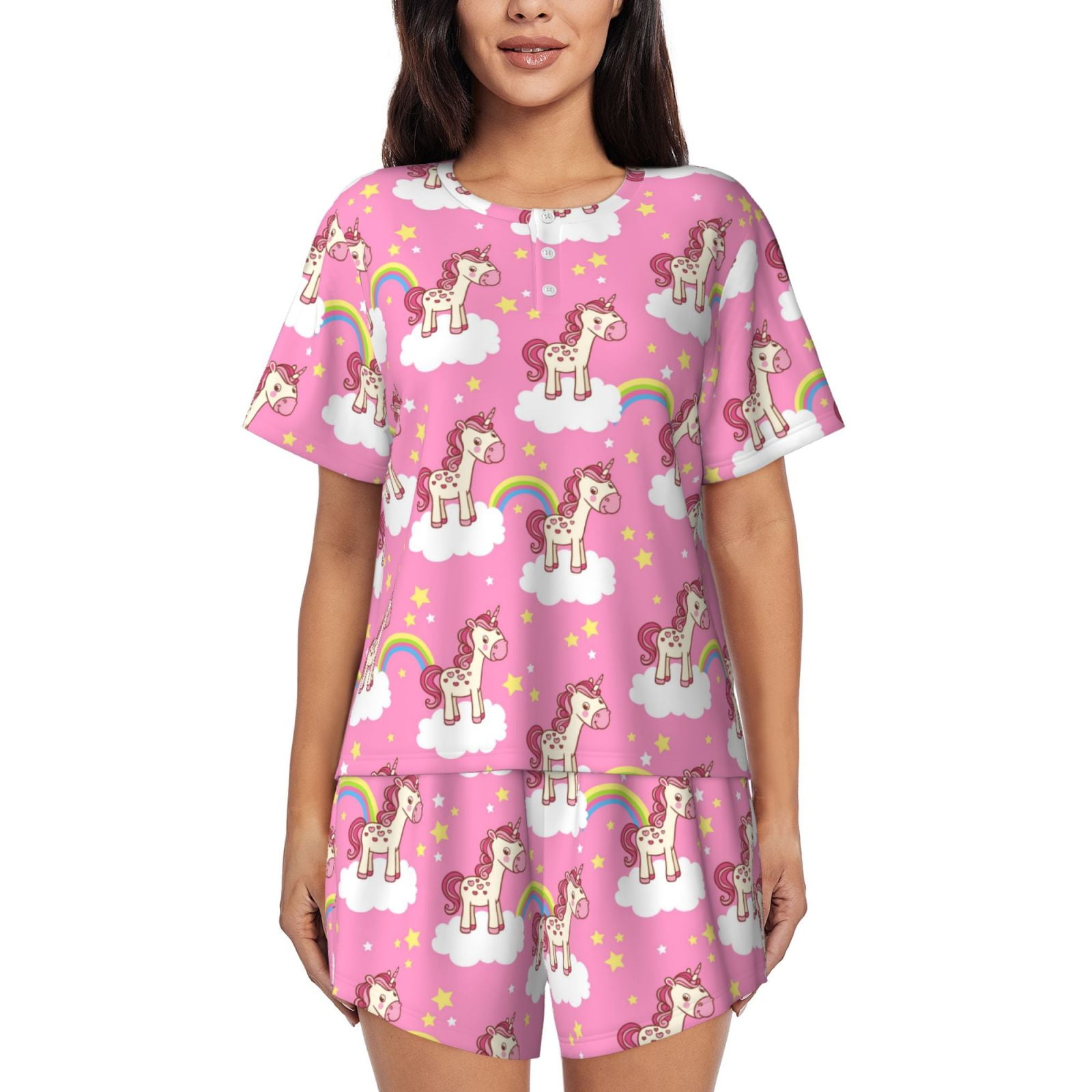 Pajamas For Women Set, Pink Cartoon Cute Horse Rainbow Pj Lounge Sets ...