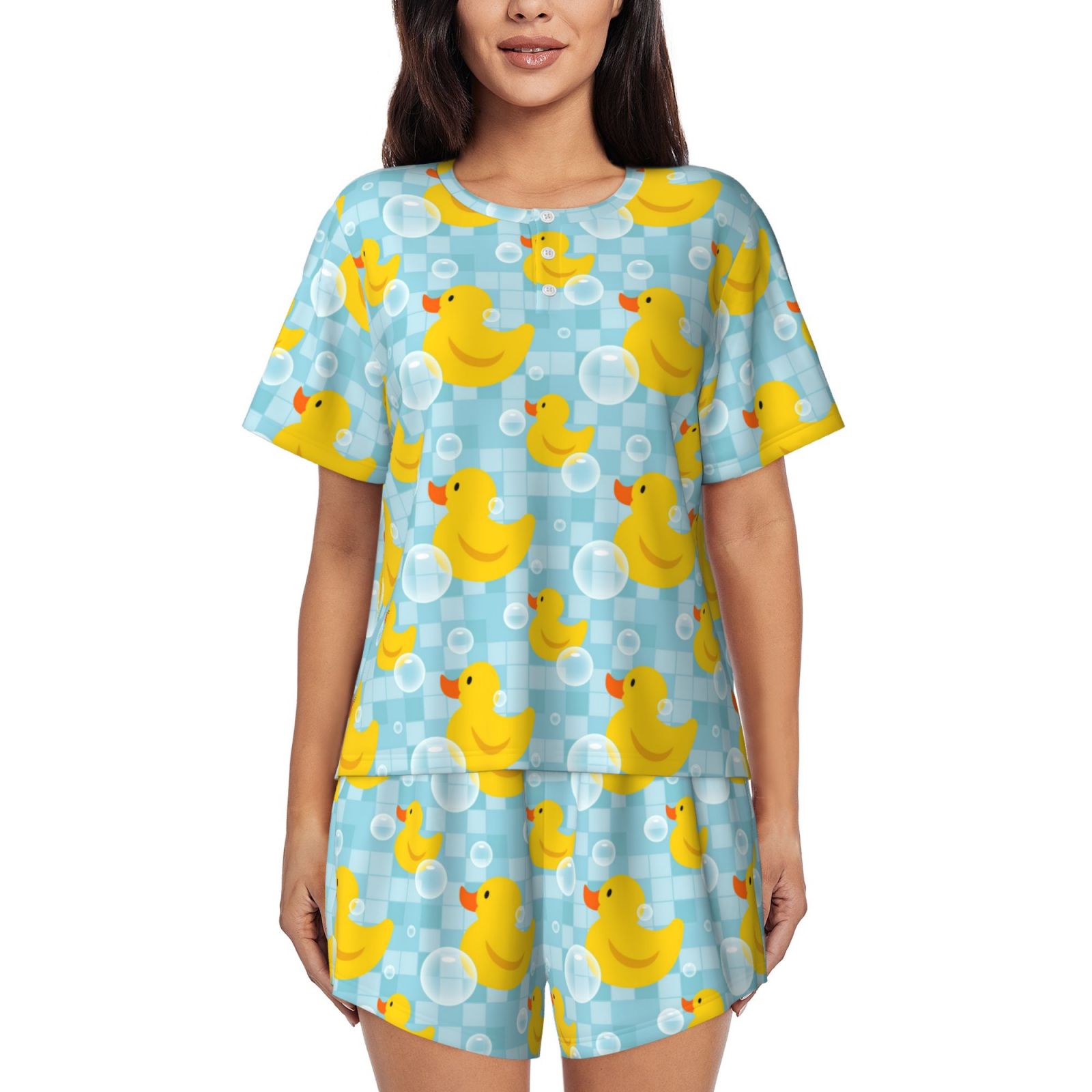 Pajamas For Women Set, Plaid Cartoon Cute Duck Bubble Pj Lounge Sets ...