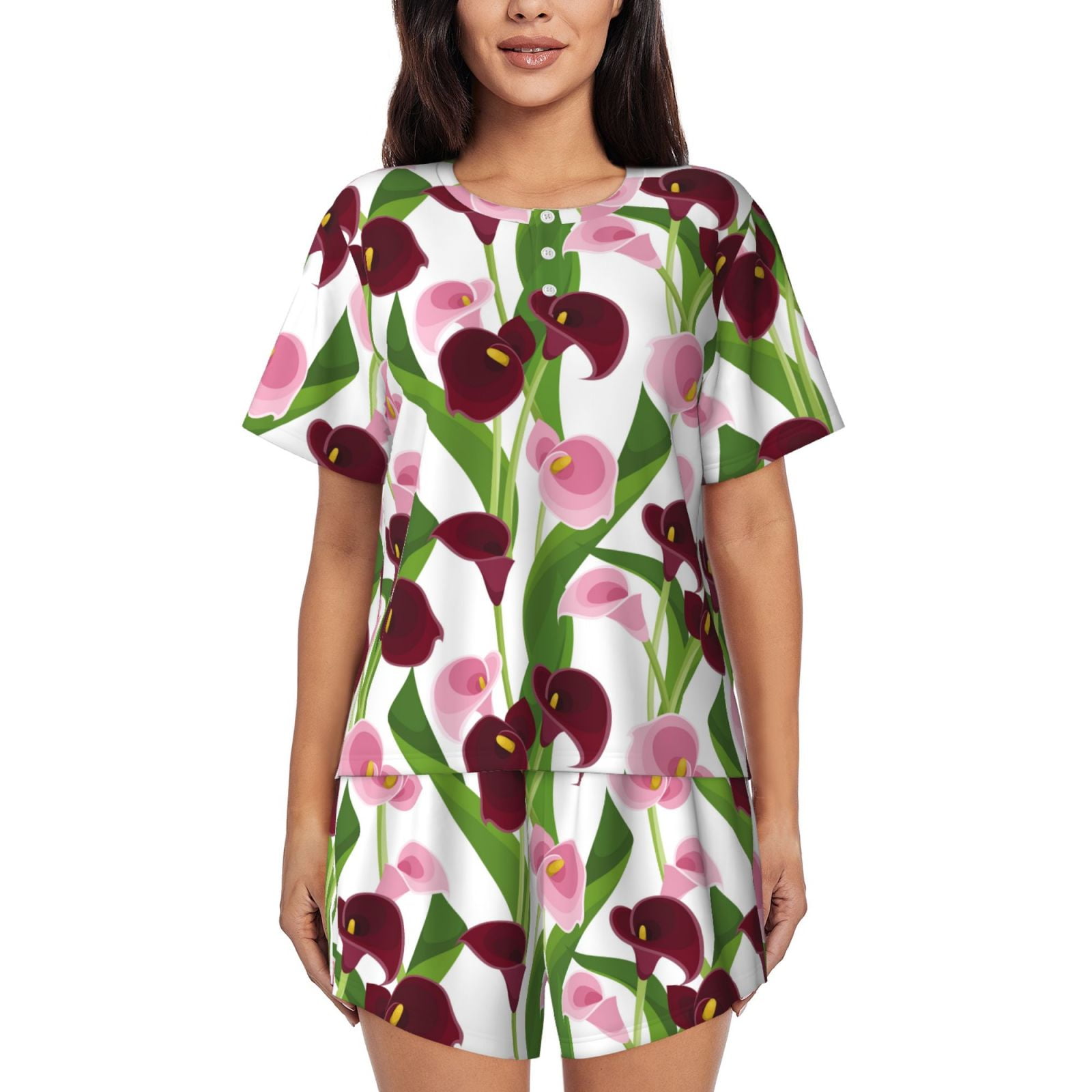 Pajamas For Women Set, Purple Pink Calla Lily Flowers Pj Lounge Sets ...