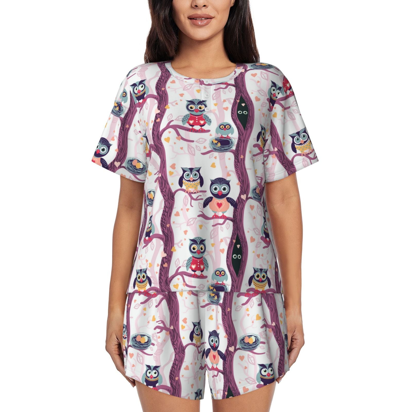 Pajamas For Women Set, Purple Tree Owls Pj Lounge Sets For Women 2 ...