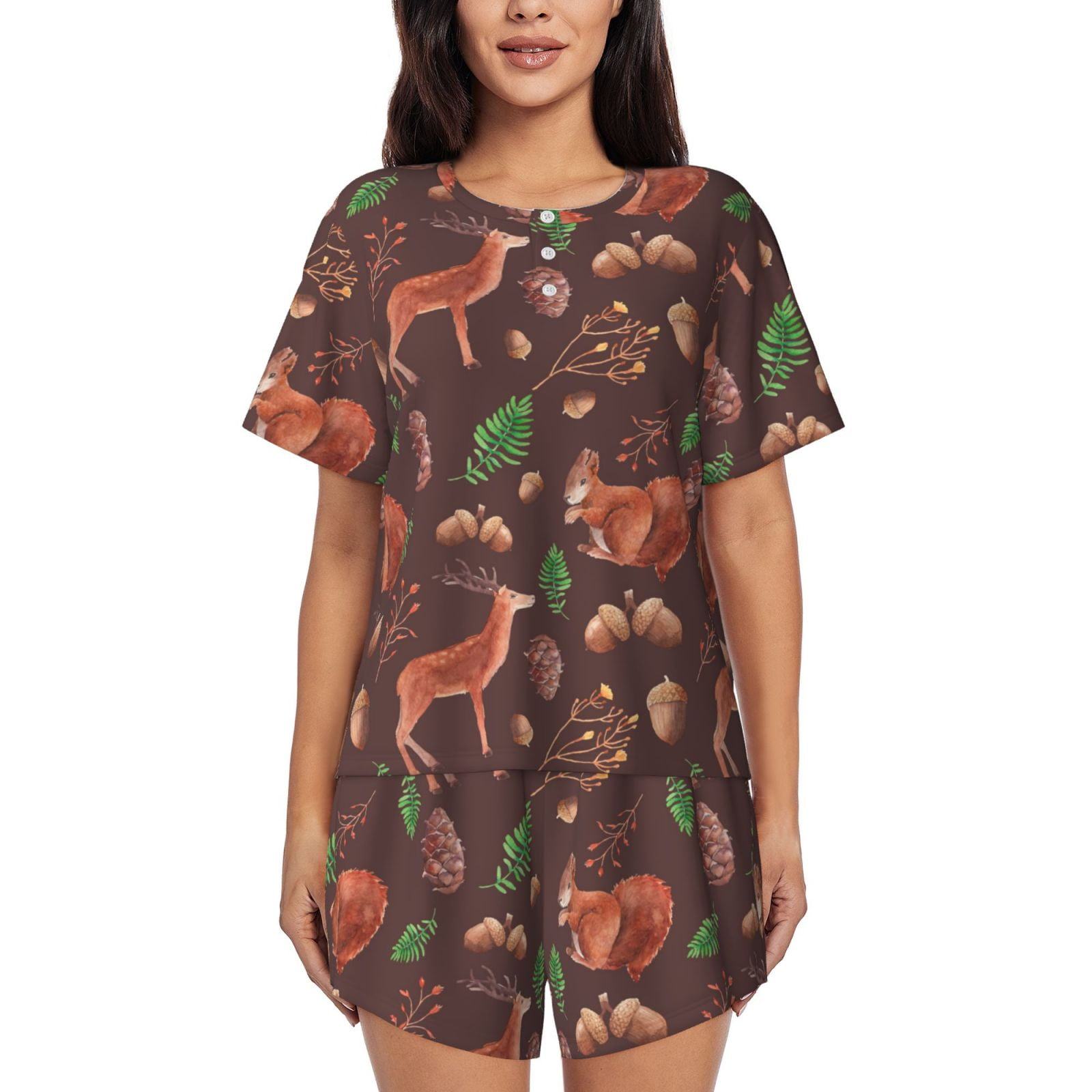 Pajamas For Women Set, Rustic Cute Deer Squirrel Nut Pj Lounge Sets For ...