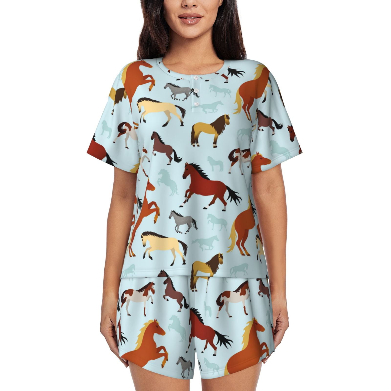 Pajamas For Women Set, Rustic Cute Horse Pj Lounge Sets For Women 2 ...