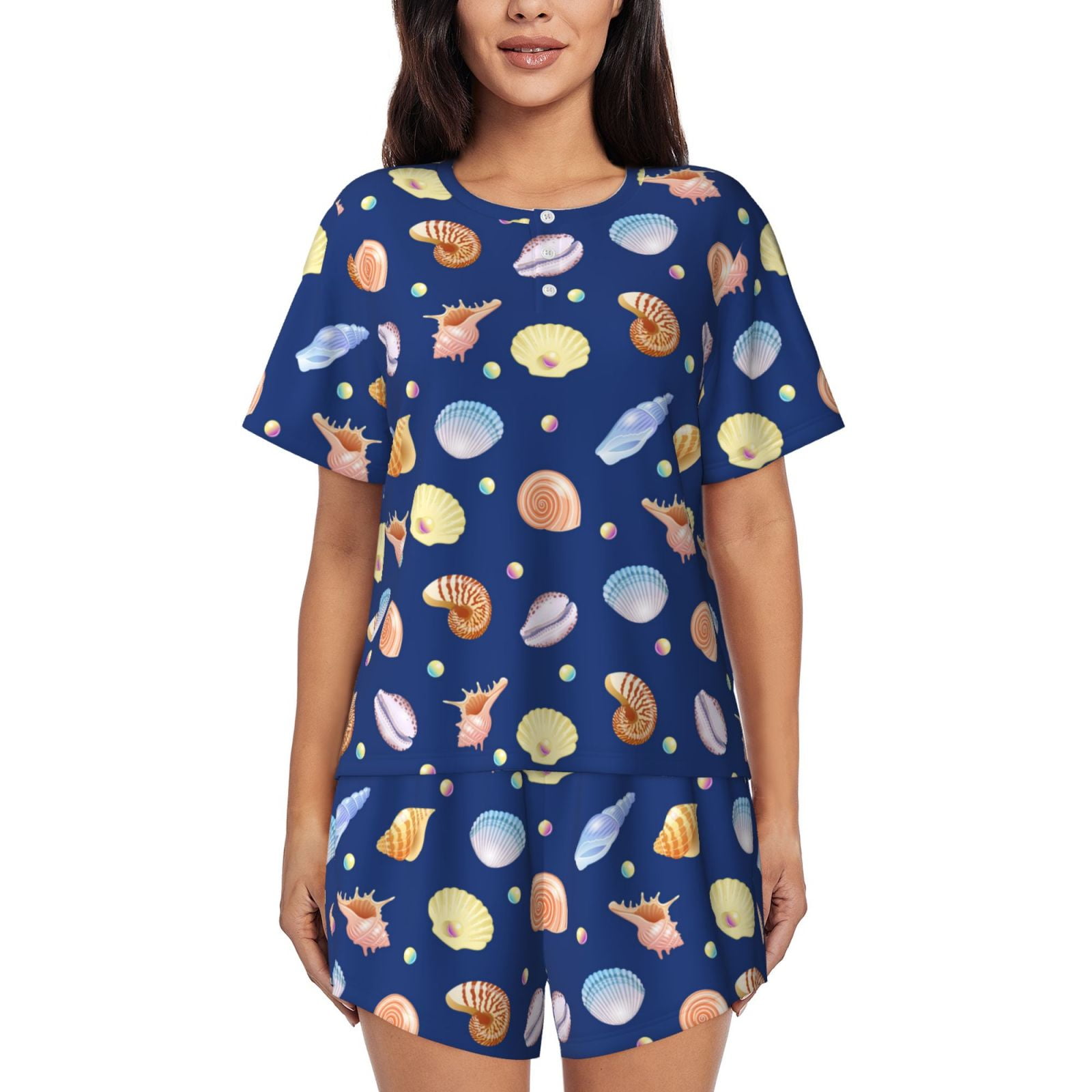 Pajamas For Women Set, Shell Conch Blue Pj Lounge Sets For Women 2 ...