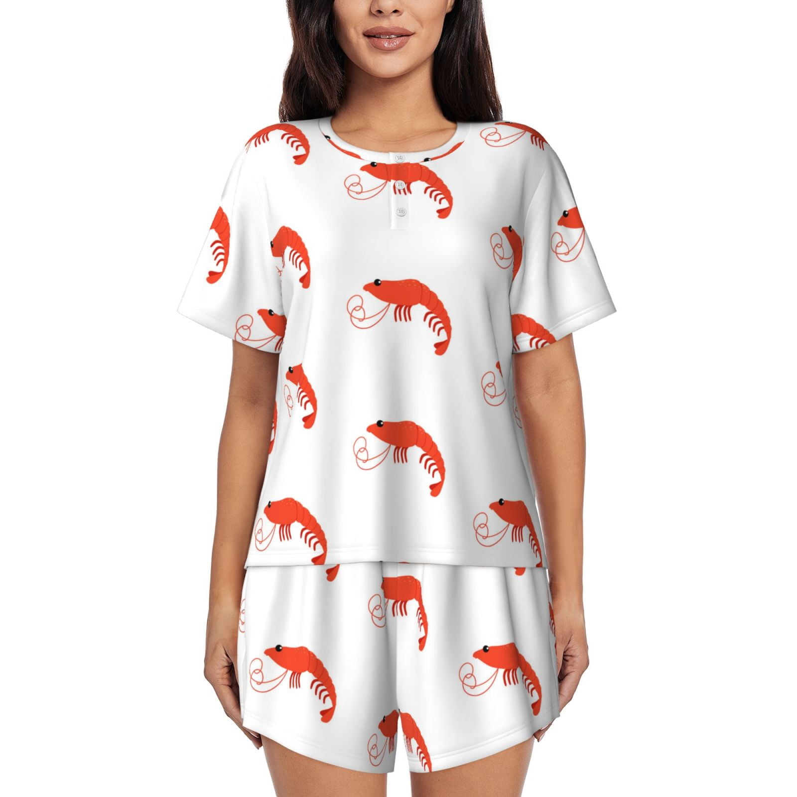 Pajamas For Women Set, Shrimp No.9078 Pj Lounge Sets For Women 2 Piece, Soft Short Sleeve ...