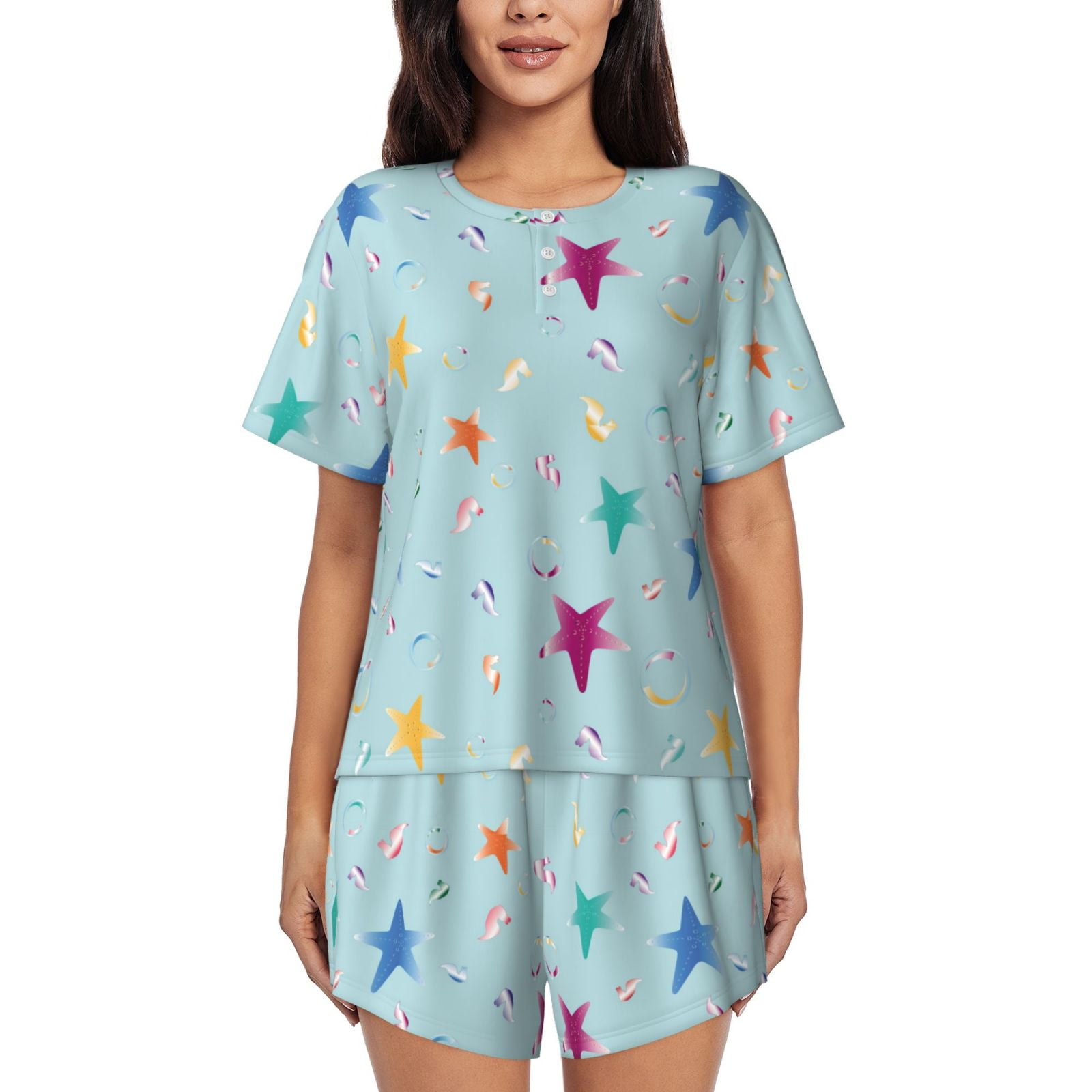 Pajamas For Women Set, Starfish Seahorses Air Bubbles Pj Lounge Sets ...
