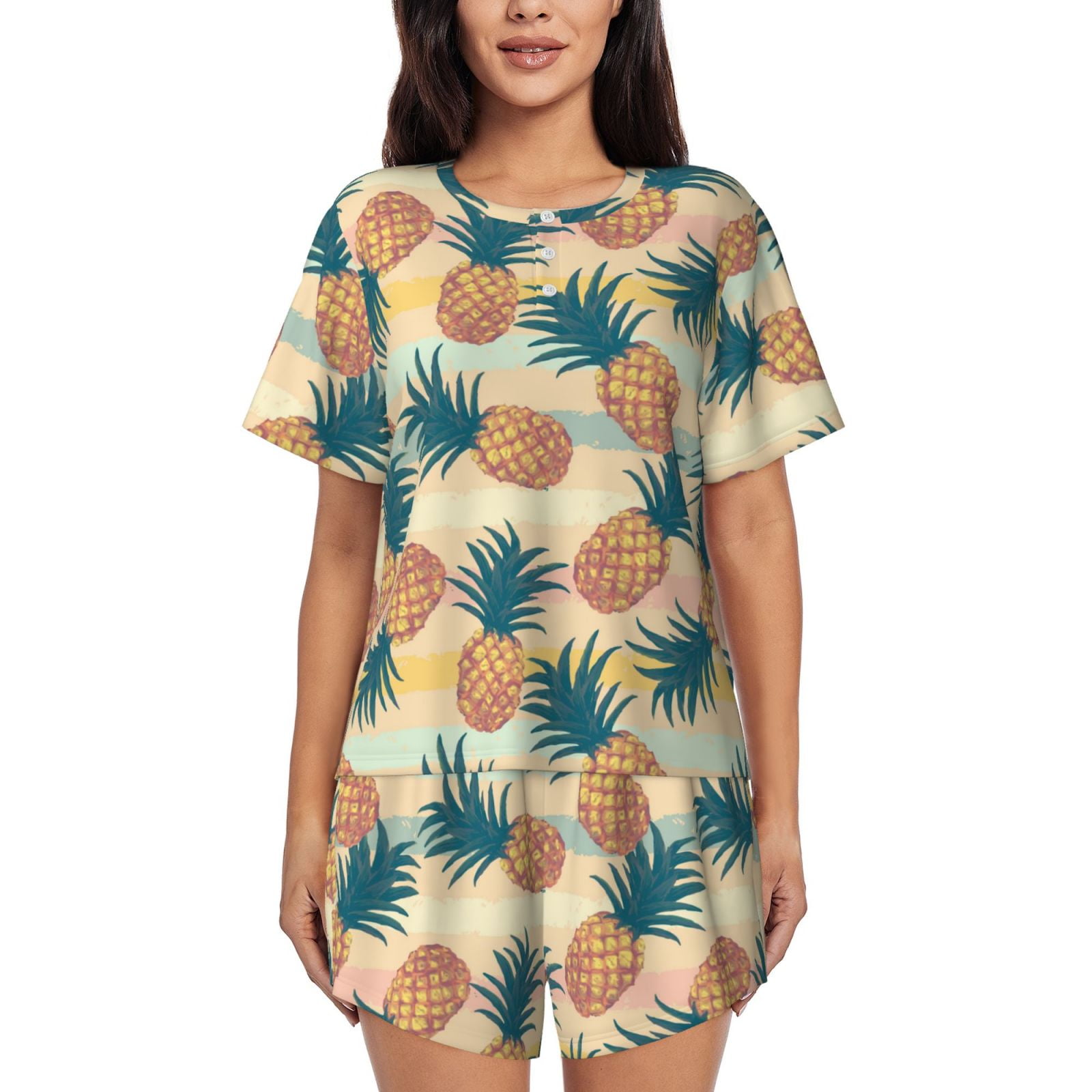 Pajamas For Women Set, Summer Pineapple_A Pj Lounge Sets For Women 2 Piece, Soft Short Sleeve ...