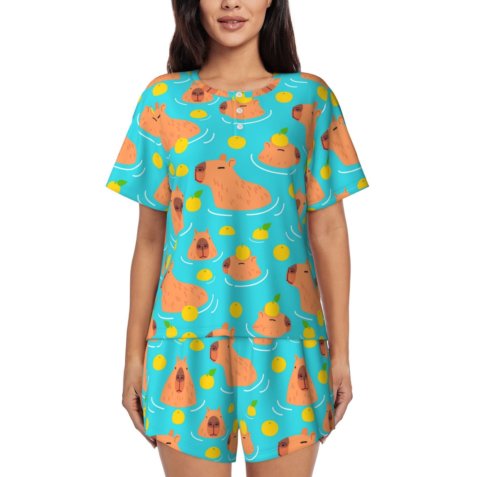 Pajamas For Women Set, Swim Capybaras Orange Pj Lounge Sets For Women 2 ...