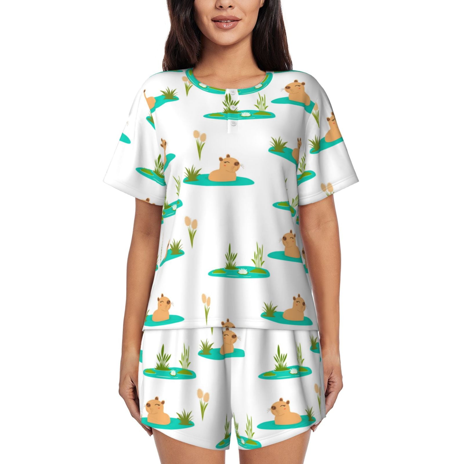 Pajamas For Women Set, Swim Cute Capybaras Pj Lounge Sets For Women 2 ...
