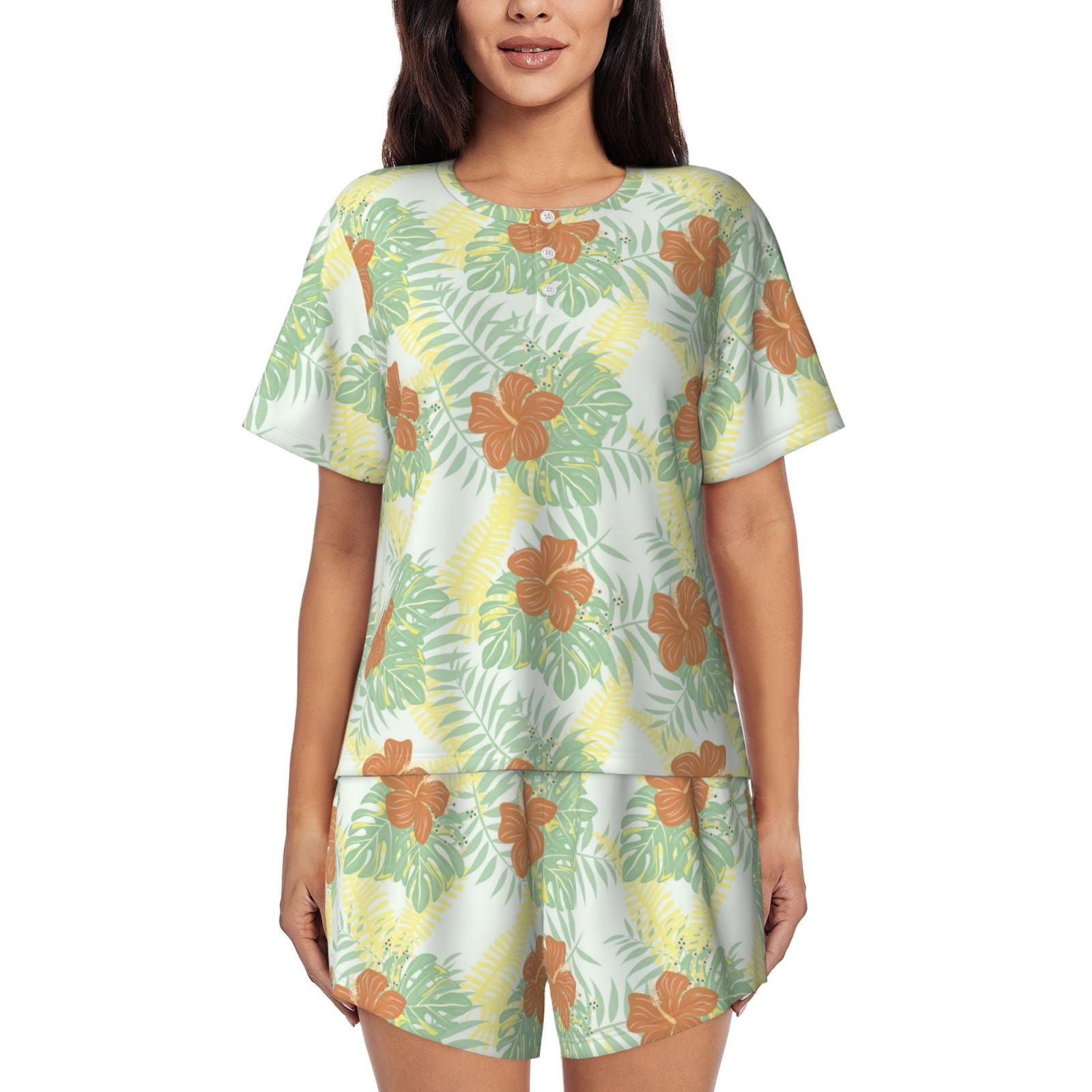 Pajamas For Women Set, Tropical Flowers Pj Lounge Sets For Women 2 ...