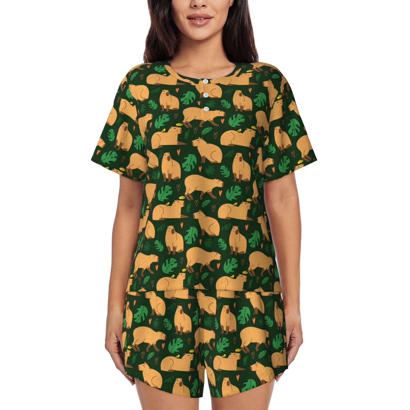 Pajamas For Women Set, Vegetation Capybara Pj Lounge Sets For Women 2 ...