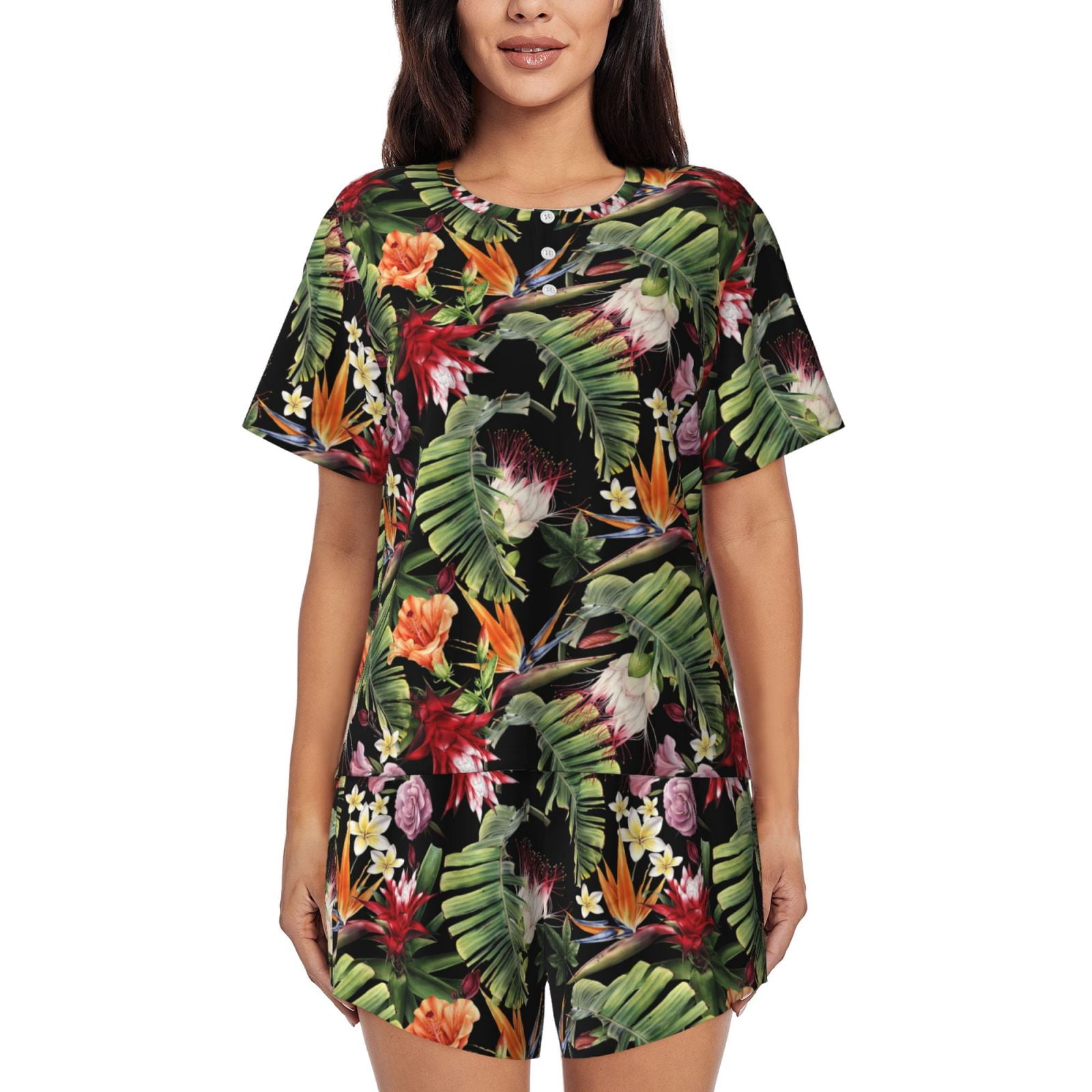 Pajamas For Women Set, Watercolor Tropical Flowers Pj Lounge Sets For ...