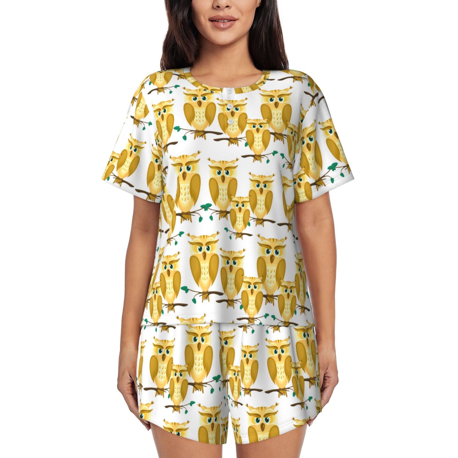 Pajamas For Women Set, Yellow Owls Pj Lounge Sets For Women 2 Piece ...