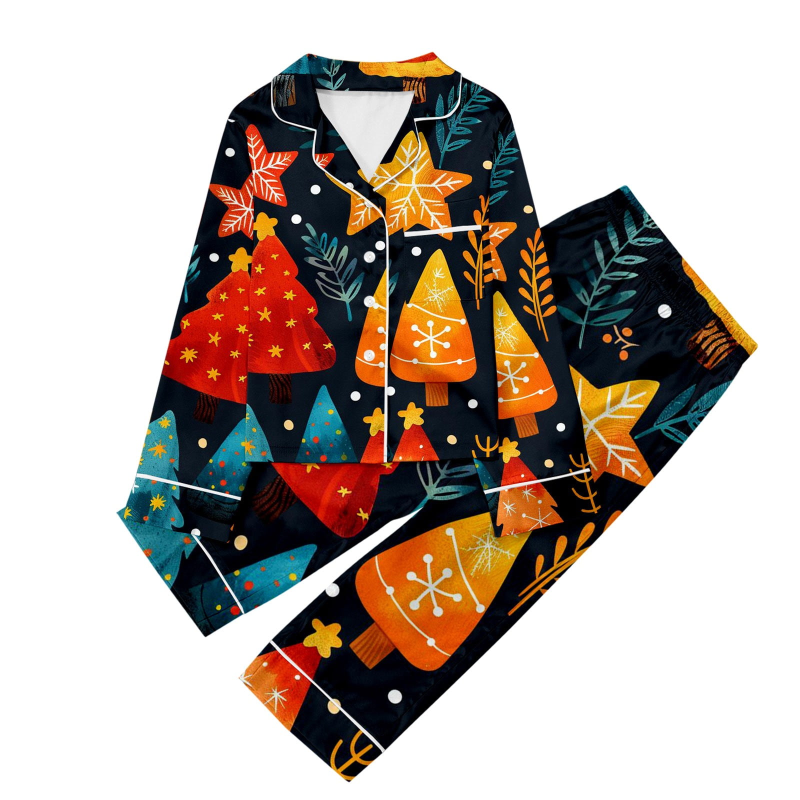 Pajamas for Girls Set Christmas Tree Snowflake Print Two Pieces Outfit ...