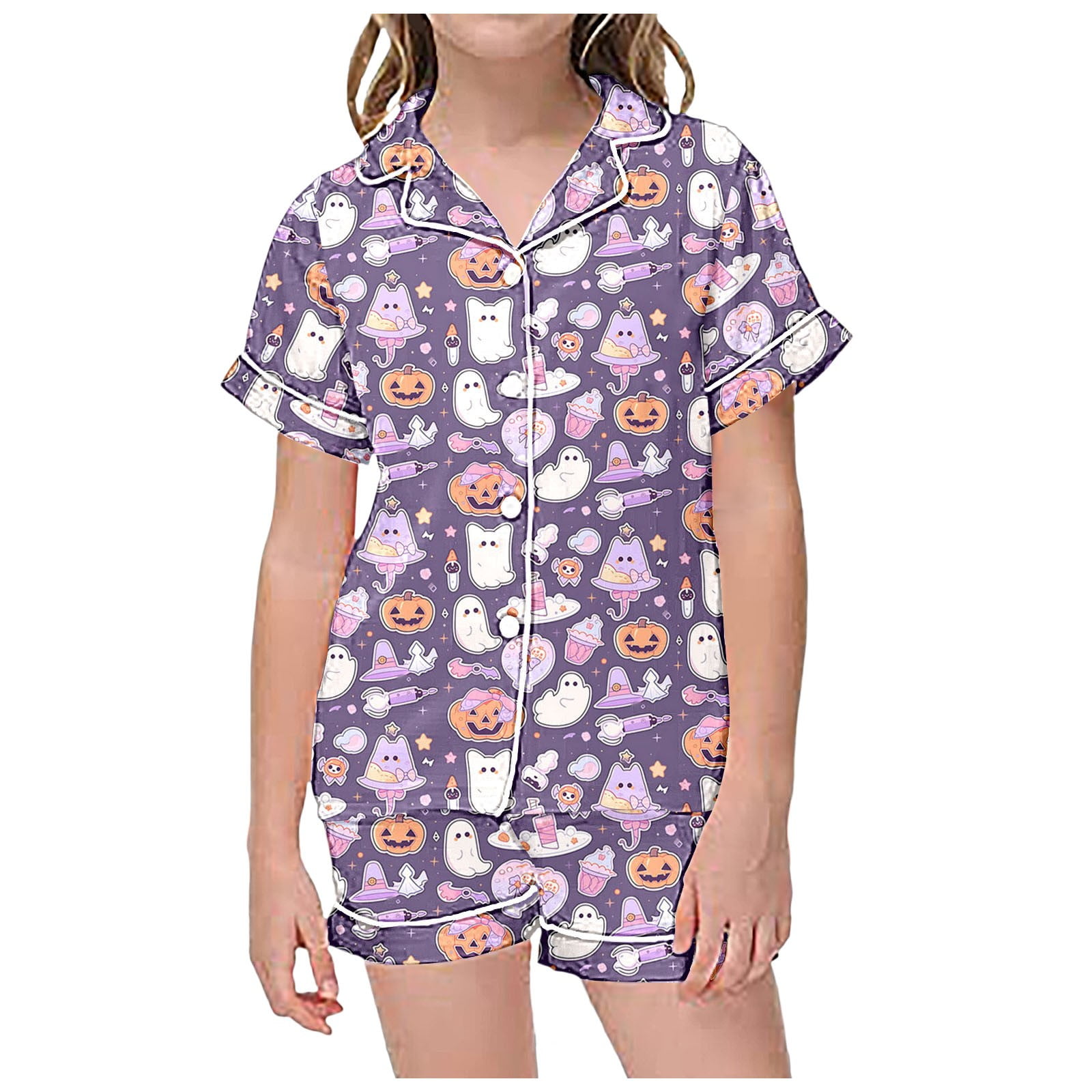 Pajamas for Girls Size 7-8 Pumpkin Print 2 Piece Sets Pajamas for Kids ...
