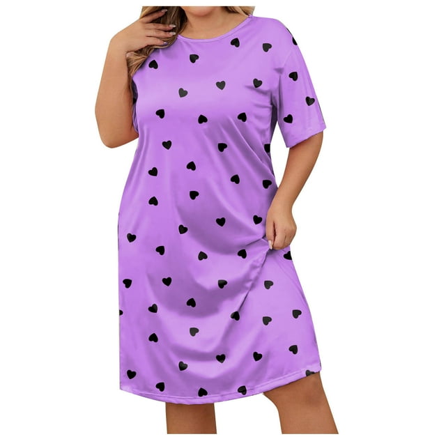 Pajamas Nightdress for Women Plus Size Pullover Nightgown Fashion Print ...