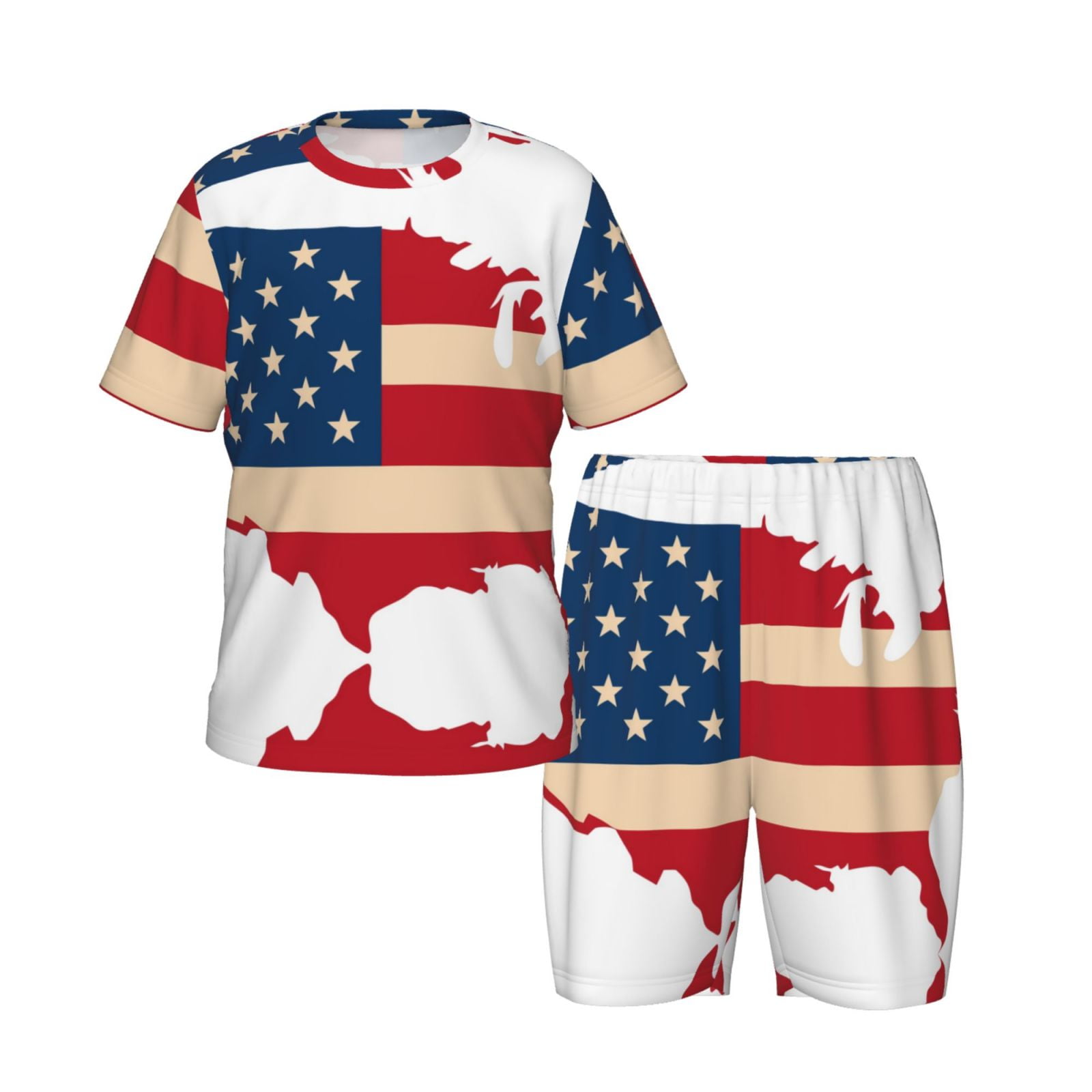 Pajamas Set For Boys and Girls, American Flag Map 2 Piece Short Sleeve ...