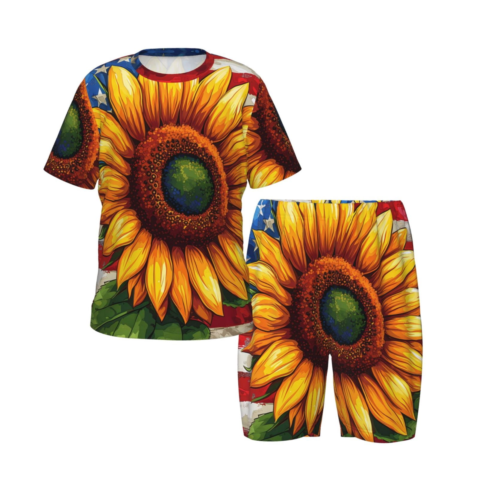 Pajamas Set For Boys and Girls, American Flag Sunflower Art 2 Piece ...