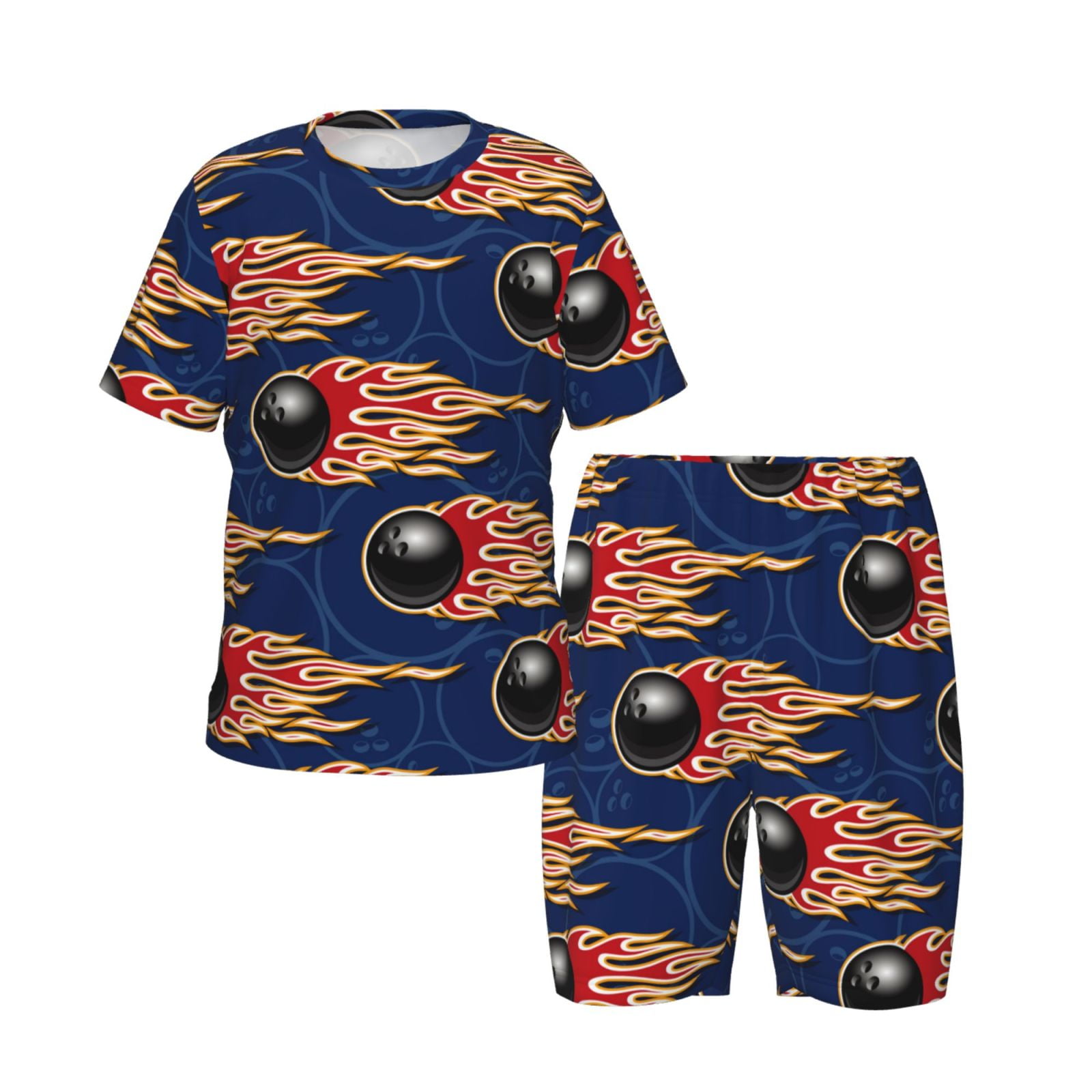 Pajamas Set For Boys and Girls, Bowling Ball And Flame 2 Piece Short ...