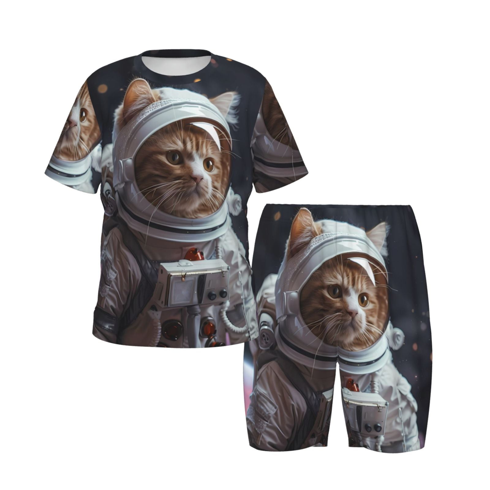 Pajamas Set For Boys and Girls, Cat Astronaut In Space 2 Piece Short ...