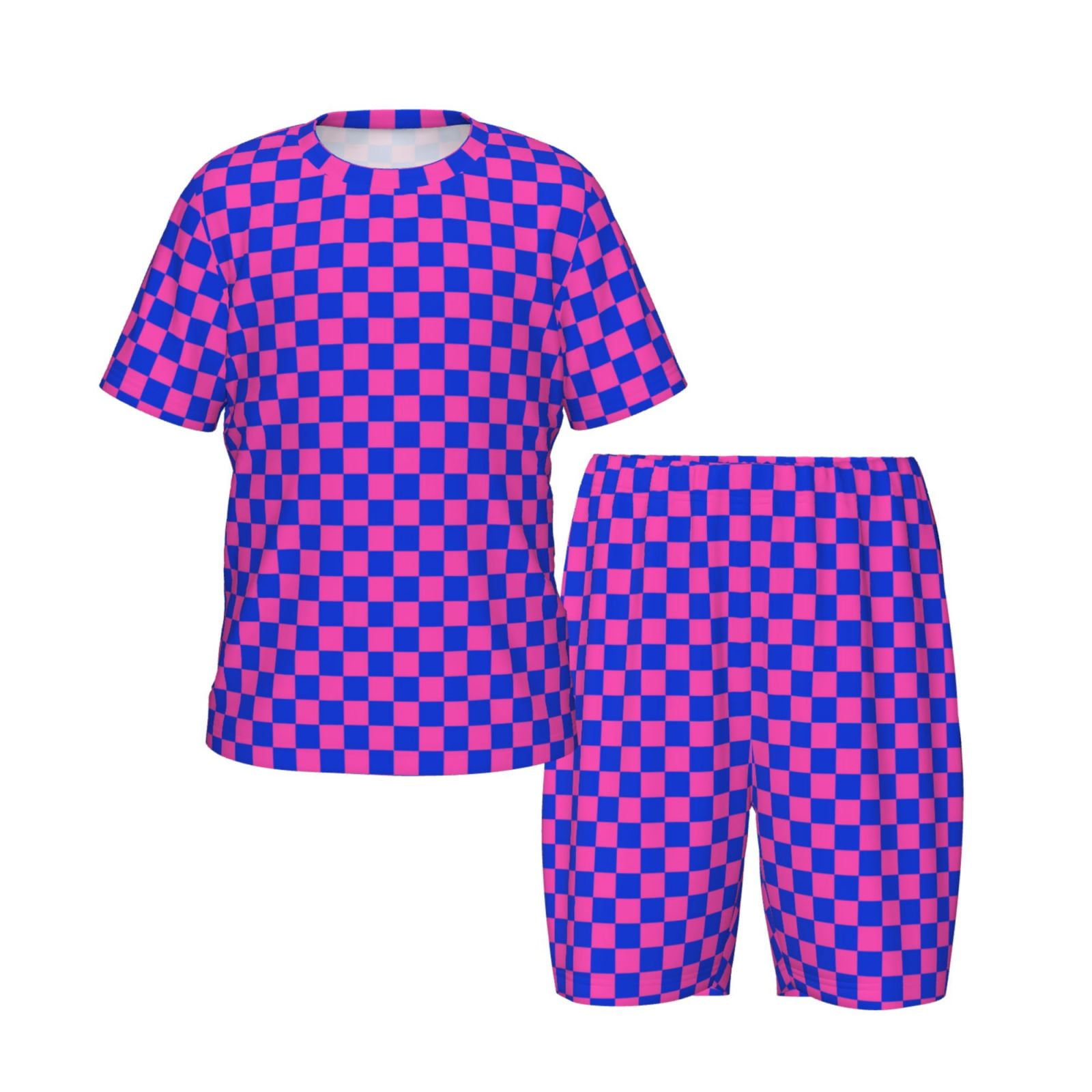 Pajamas Set For Boys and Girls, Checkered blue pink Y2K retro 2 Piece ...