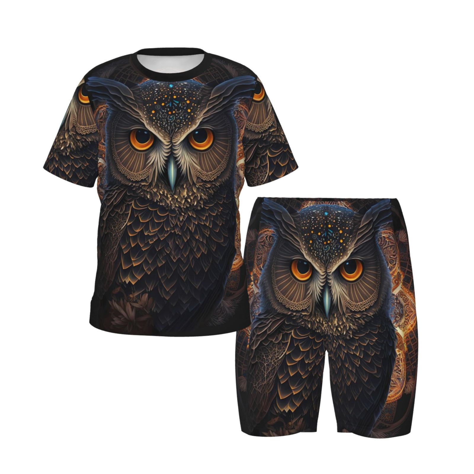 Pajamas Set For Boys and Girls, Classical Style Brown Owl 2 Piece Short ...
