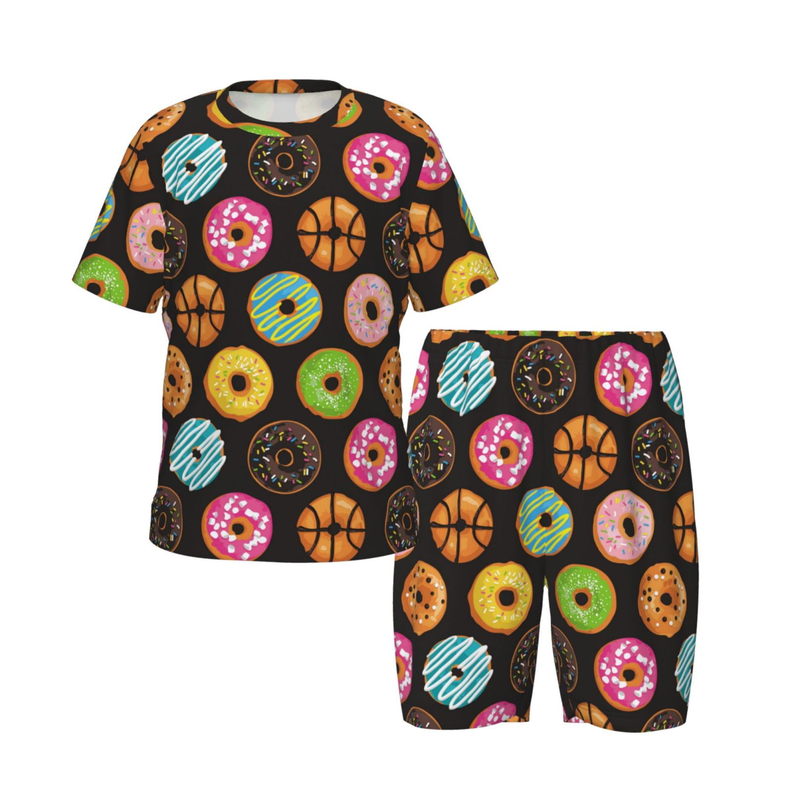 Pajamas Set For Boys and Girls, Colourful Donut Print 2 Piece Short ...