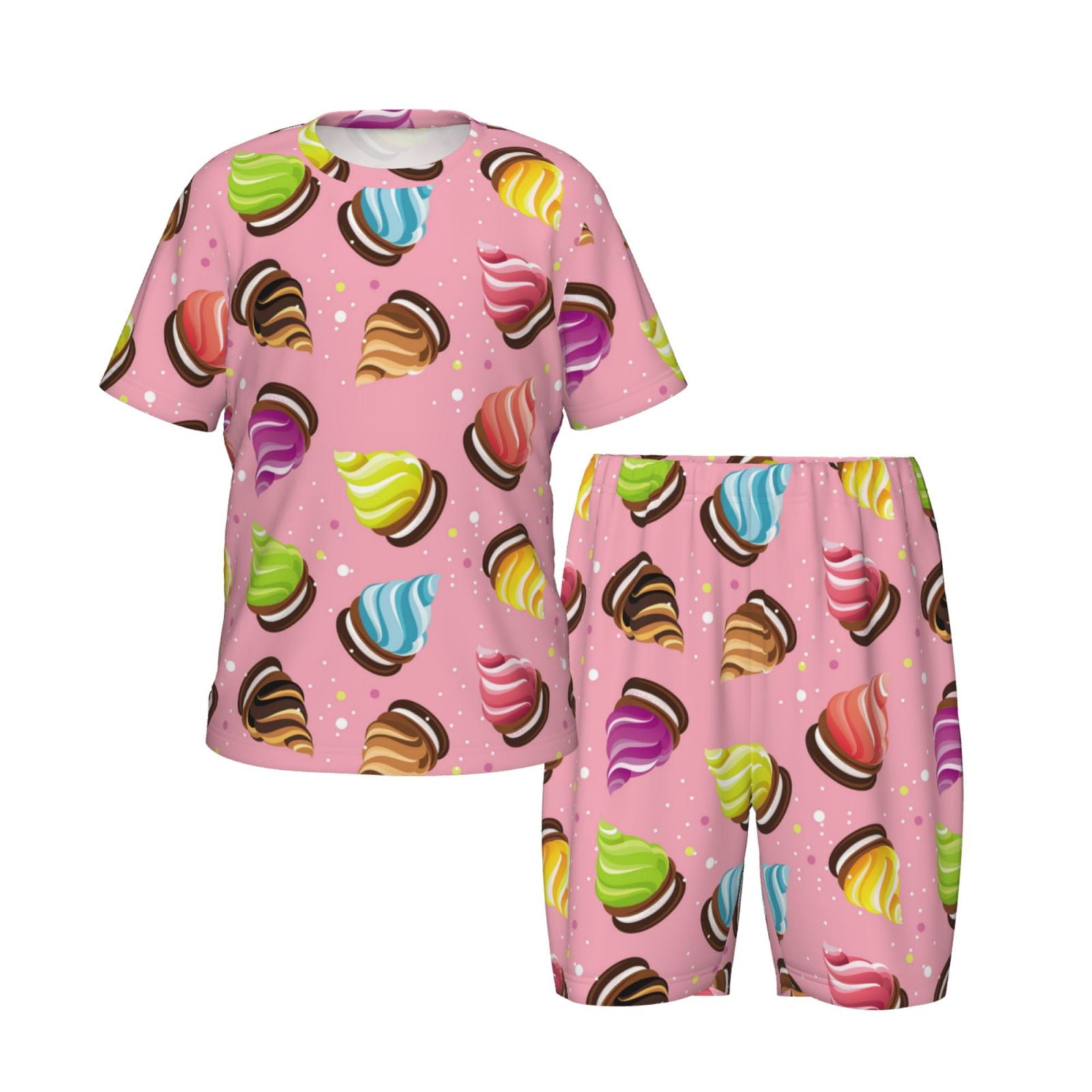 Pajamas Set For Boys and Girls, Colourful Ice Cream Print Pink 2 Piece ...