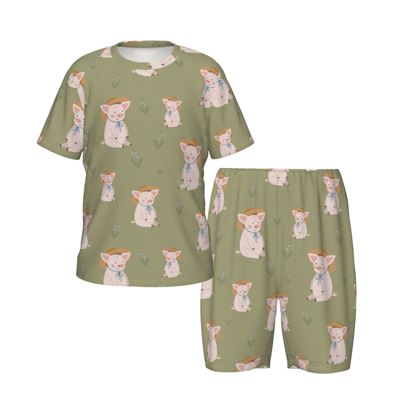 Pajamas Set For Boys and Girls, Cowboy Hat Cute Pig Green 2 Piece Short ...