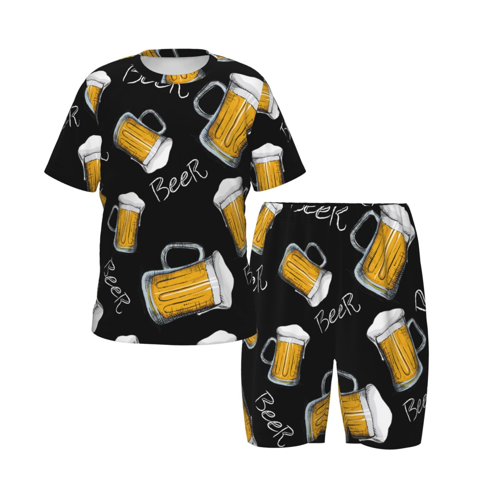 Pajamas Set For Boys and Girls, Cute Cartoon Beer Mug 2 Piece Short ...