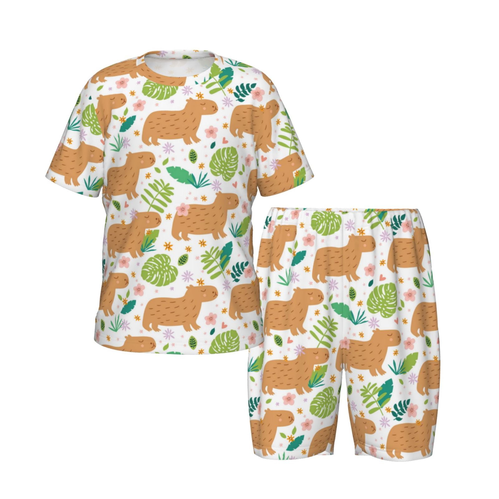 Pajamas Set For Boys and Girls, Cute Flower Capybaras 2 Piece Short ...