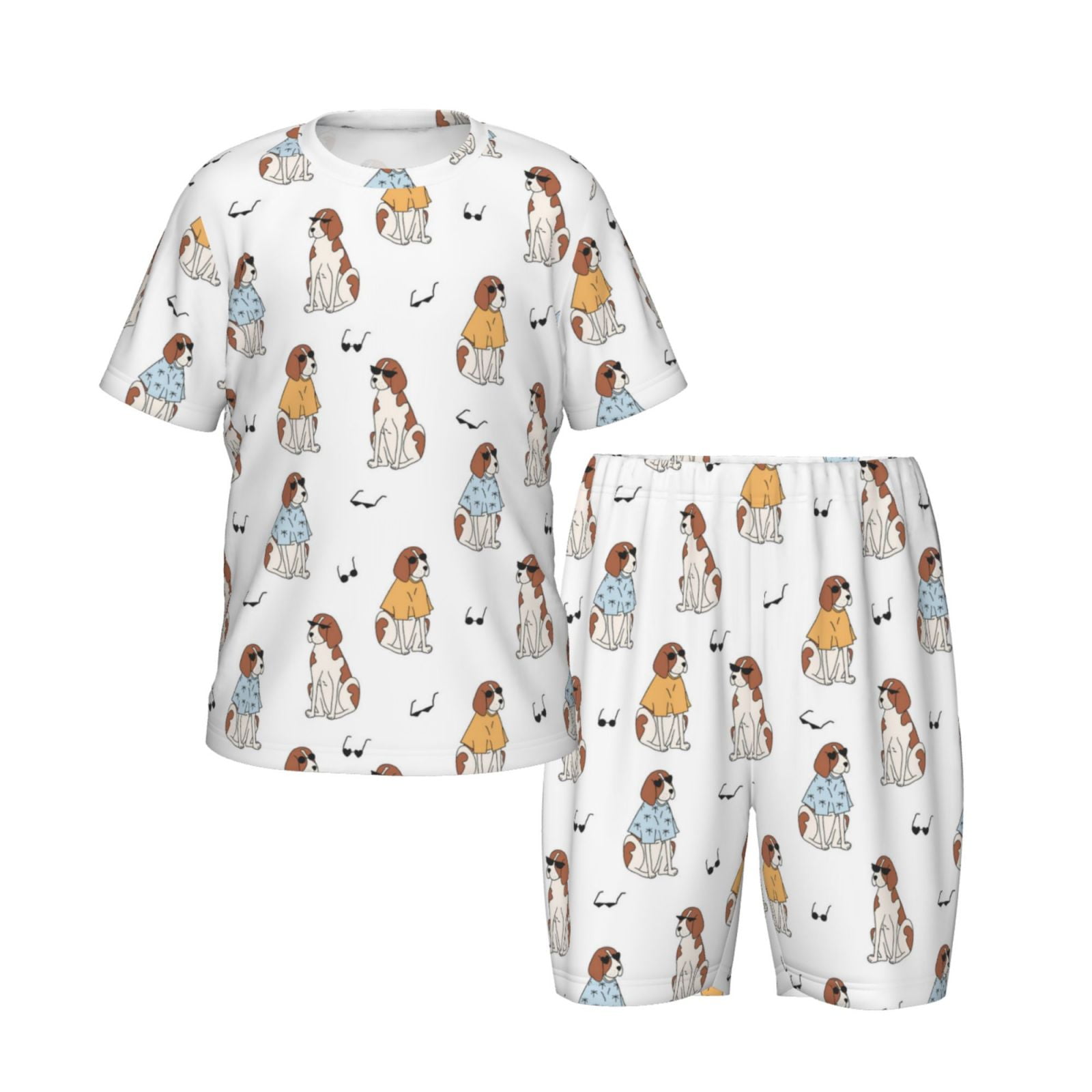 Pajamas Set For Boys and Girls, Cute Glasses Dog 2 Piece Short Sleeve ...