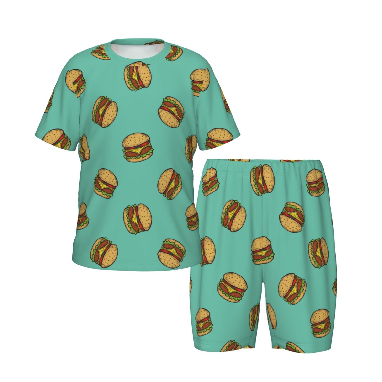Pajamas Set For Boys and Girls, Cute Hamburger Teal Blue 2 Piece Short ...